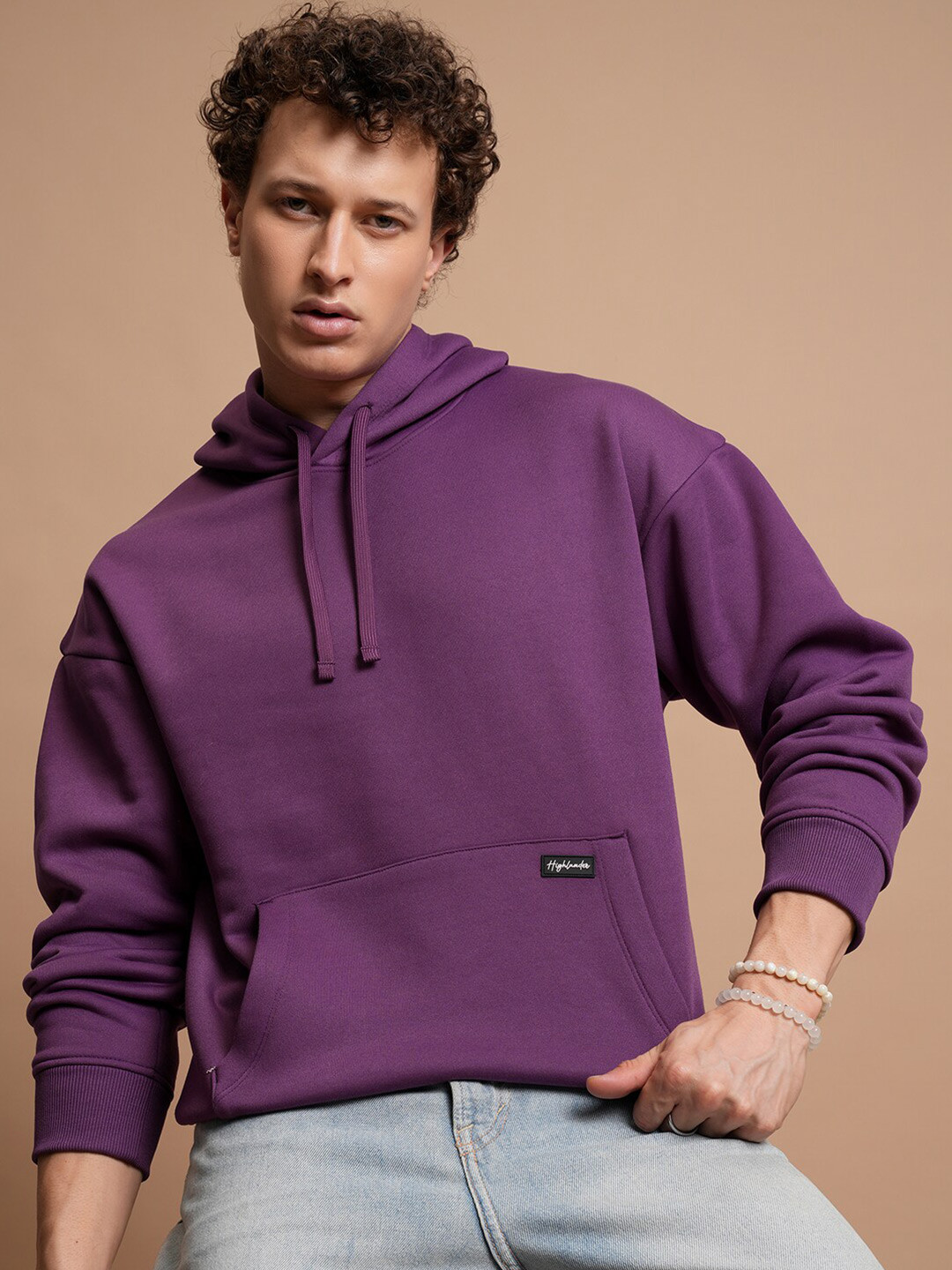 Buy HIGHLANDER Purple Hooded Drop Shoulder Sleeves Oversized Pullover ...