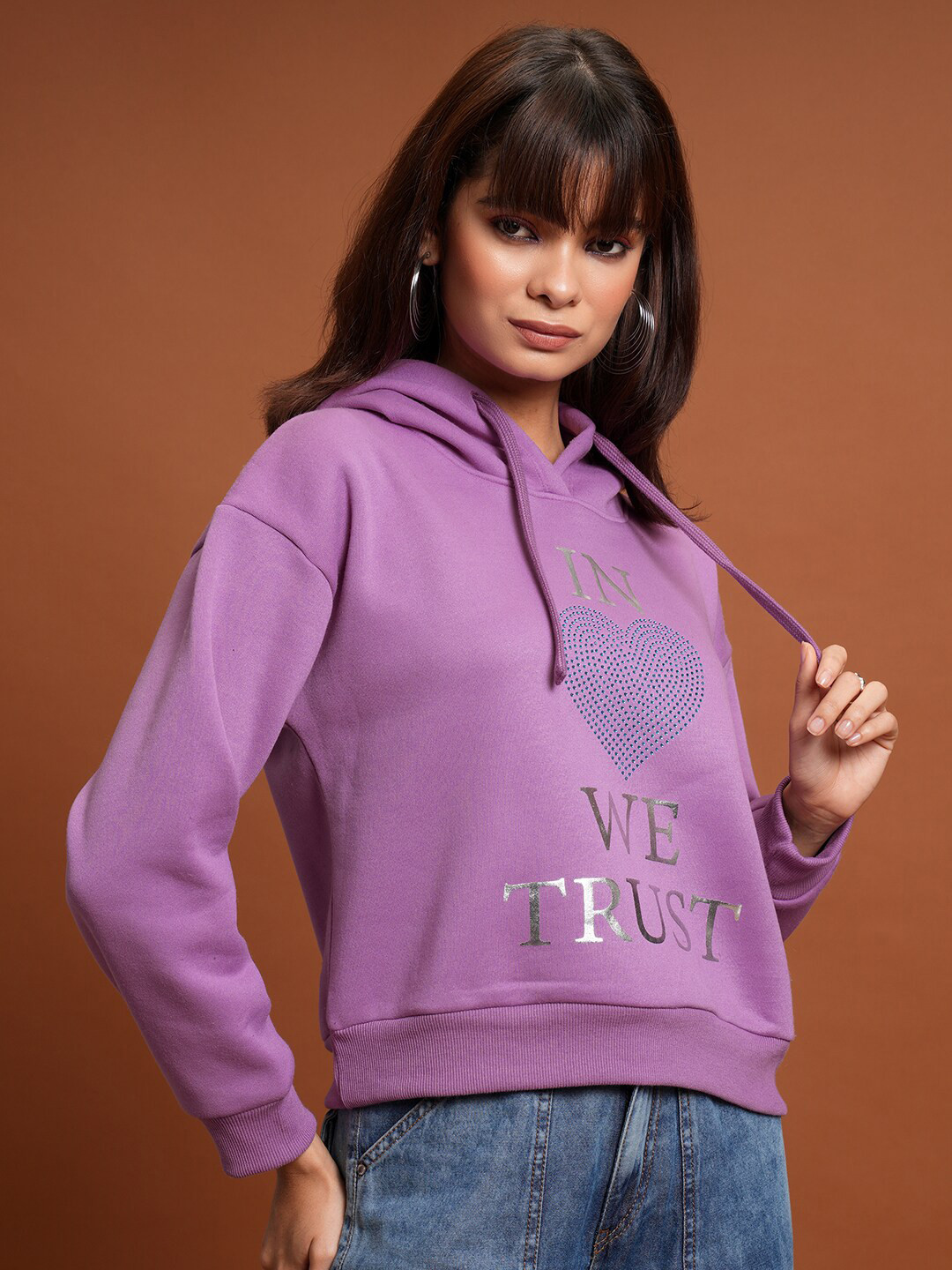 Buy Tokyo Talkies Purple Typography Printed Hooded Sweatshirt ...
