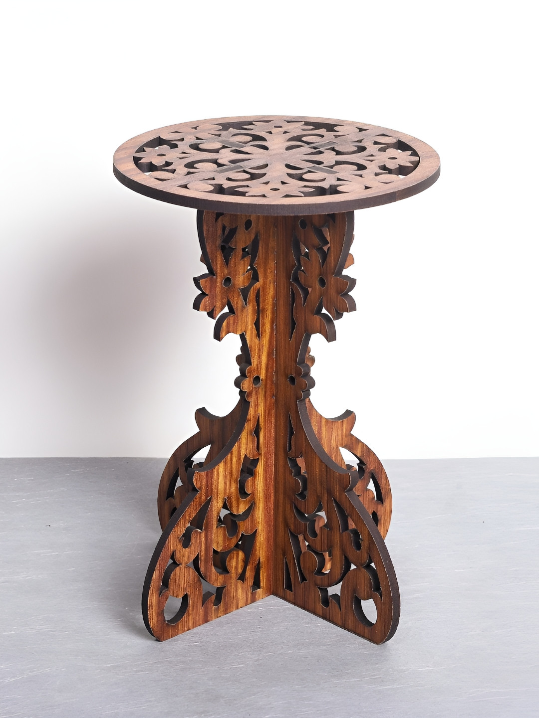 Buy TEAKWOOD Brown Textured Wooden Diya Stand - Pooja Essentials for ...