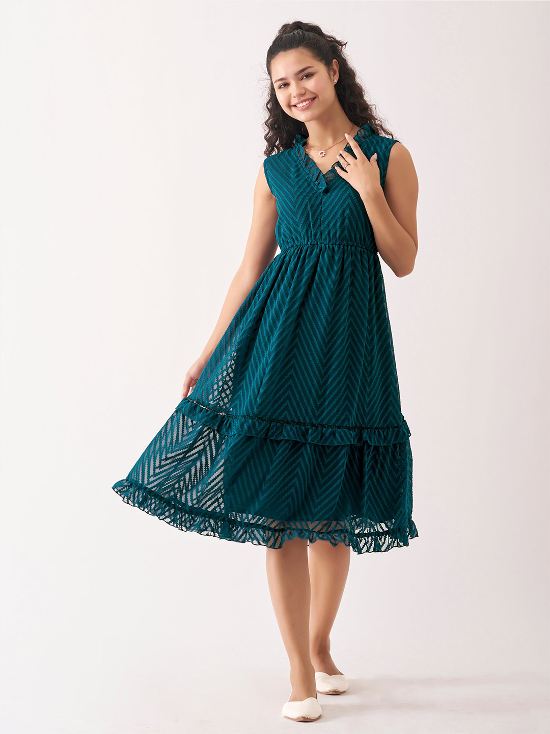 Buy Aask Self Design Crepe Fit Flare Dress Dresses For Women