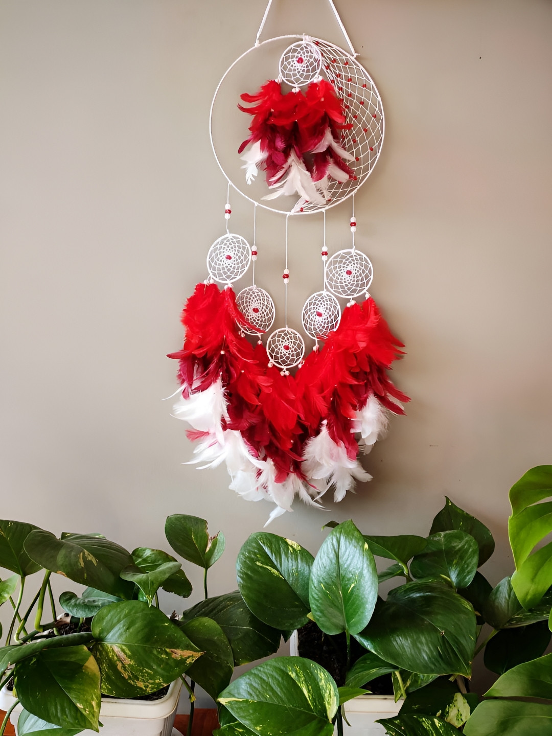 Buy UVID ART AND CRAFT SUPPLIES Red & White Ring Dream Catcher Wall ...