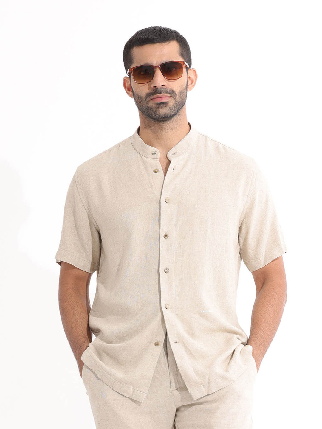 Buy RARE RABBIT Men Lune Slim Fit Mandarin Collar Linen Shirt - Shirts ...