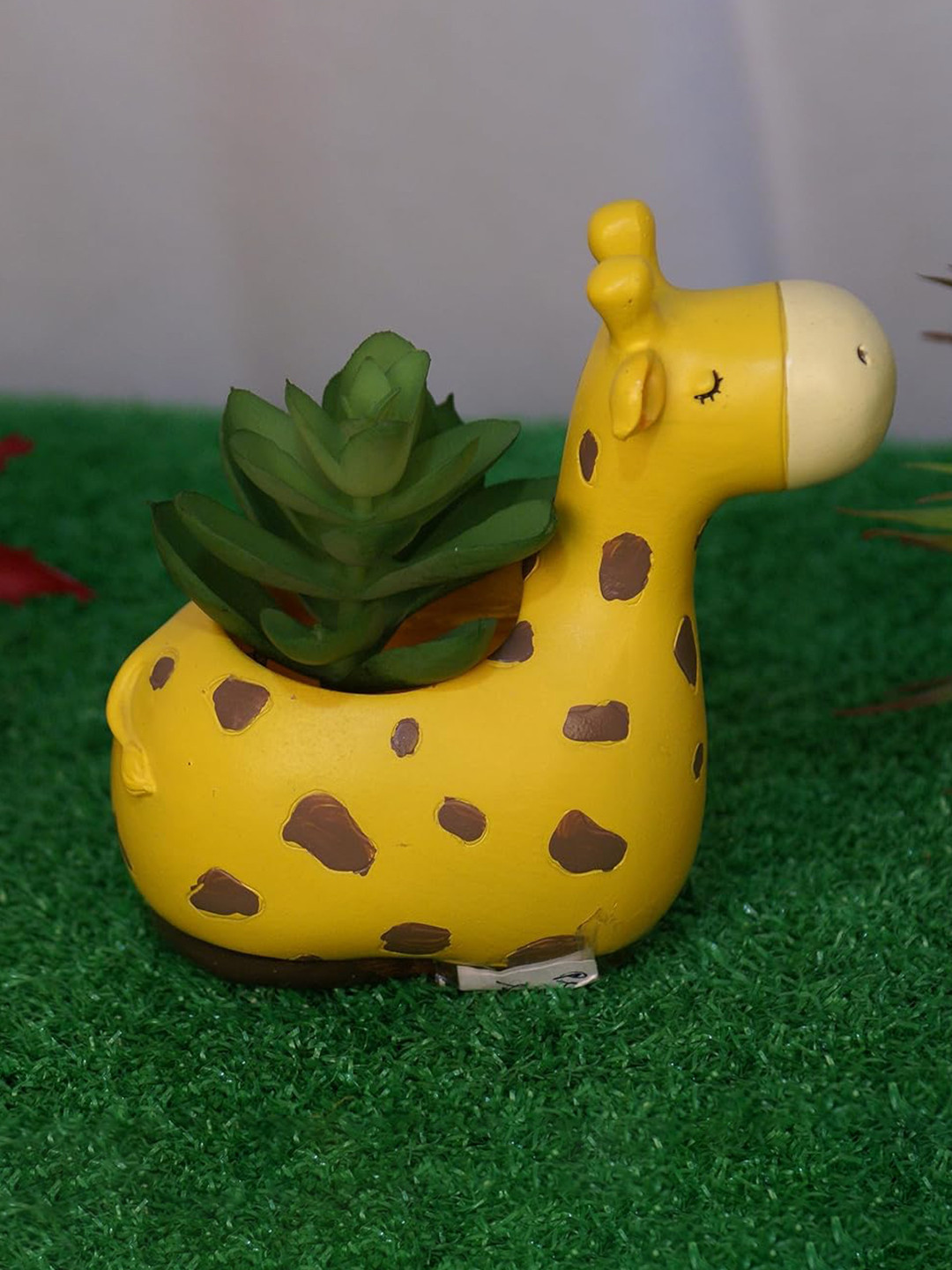 Buy Garden Deco Yellow & Brown Cute Giraffe Resin Pot Planter ...