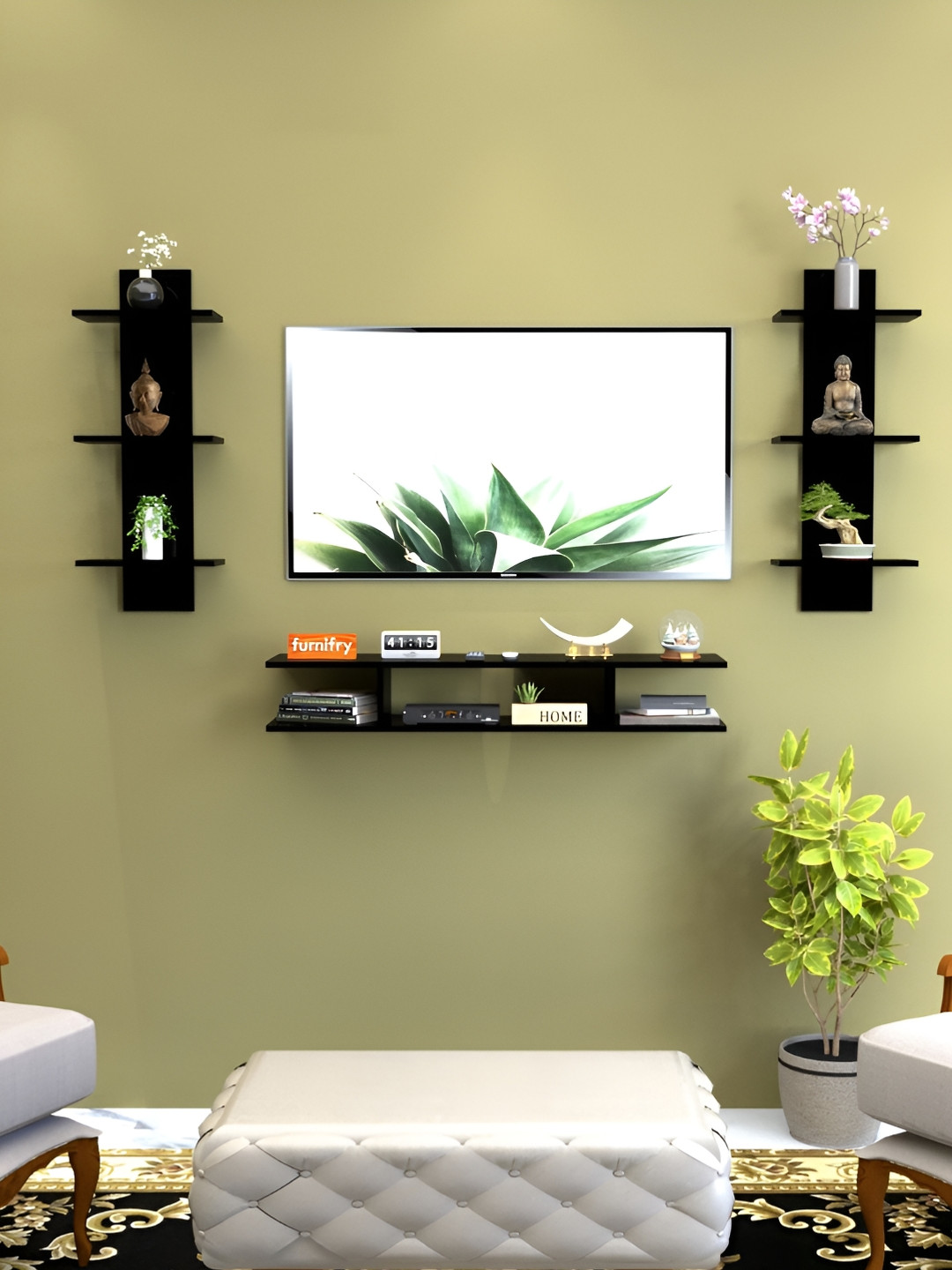 Buy Furnifry Black Wooden Basic Wall Shelf - Wall Shelves for Unisex ...