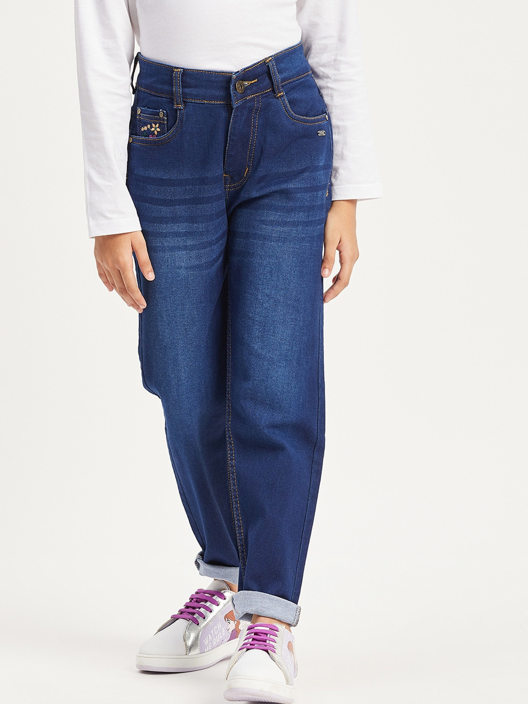 Buy Purple United Kids Girls Clean Look Light Fade Embroidered Detail ...