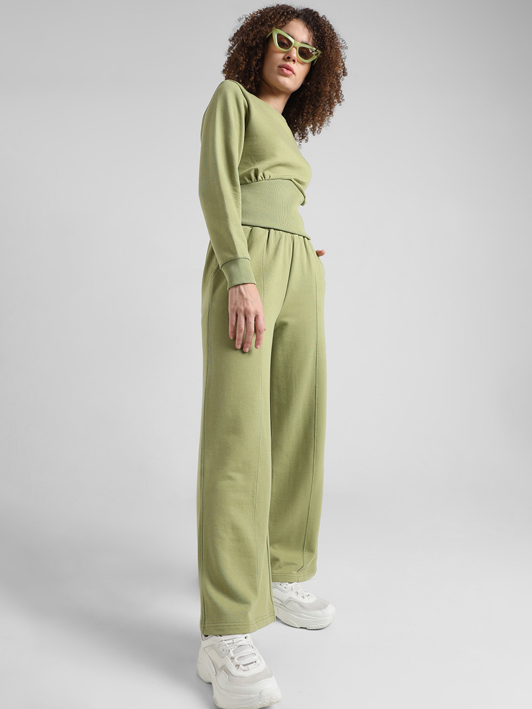 Buy ONLY Women Flared High Rise Pure Cotton Parallel Trousers ...