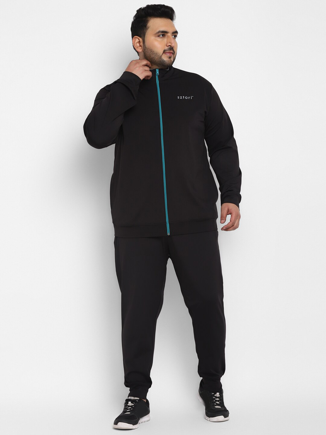 Buy Sztori Plus Size Active Wear Mock Collar Zip Up Tracksuits ...