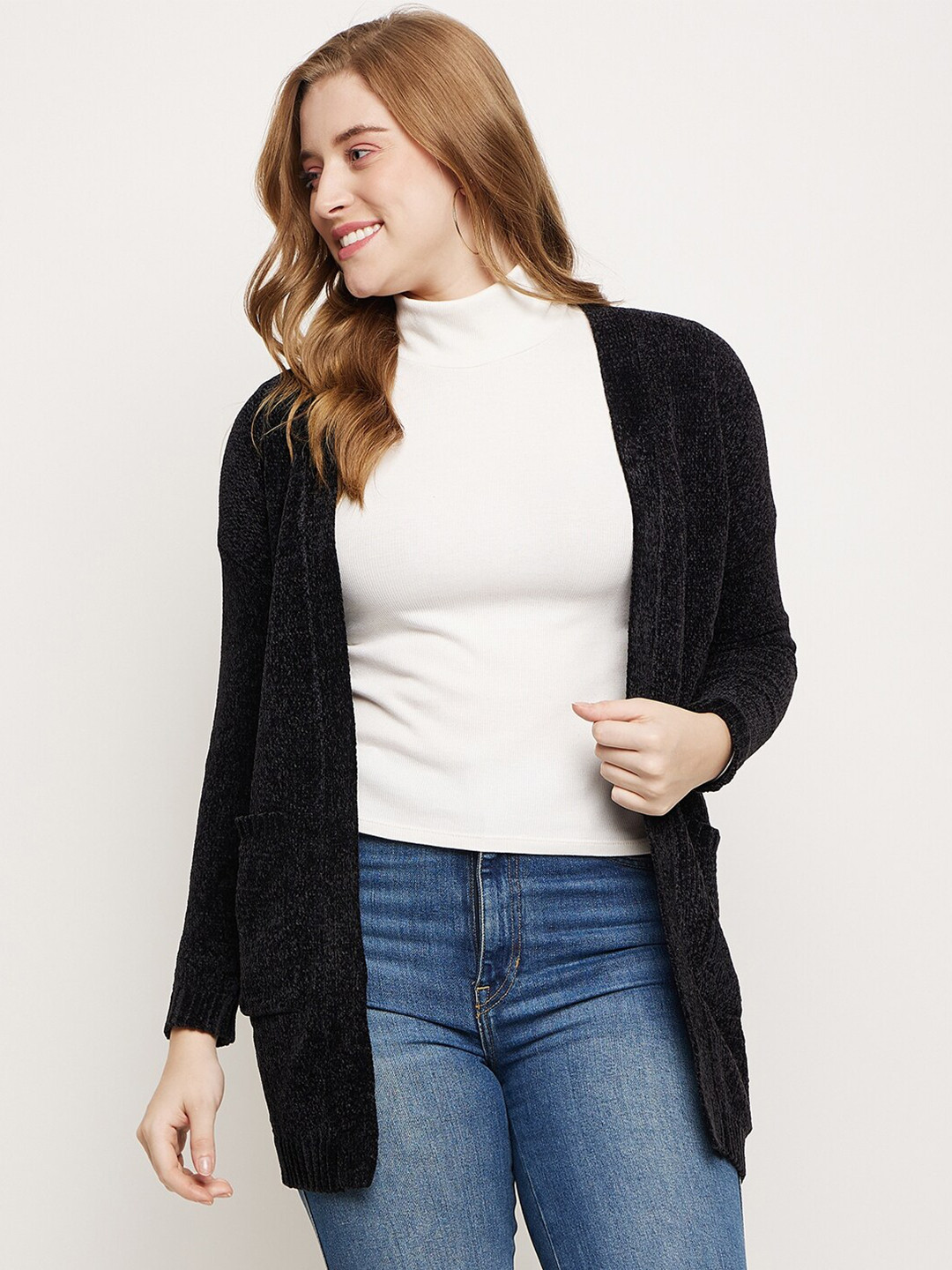 Buy Madame Long Sleeves Longline Open Front Casual Shrug - Shrug for ...