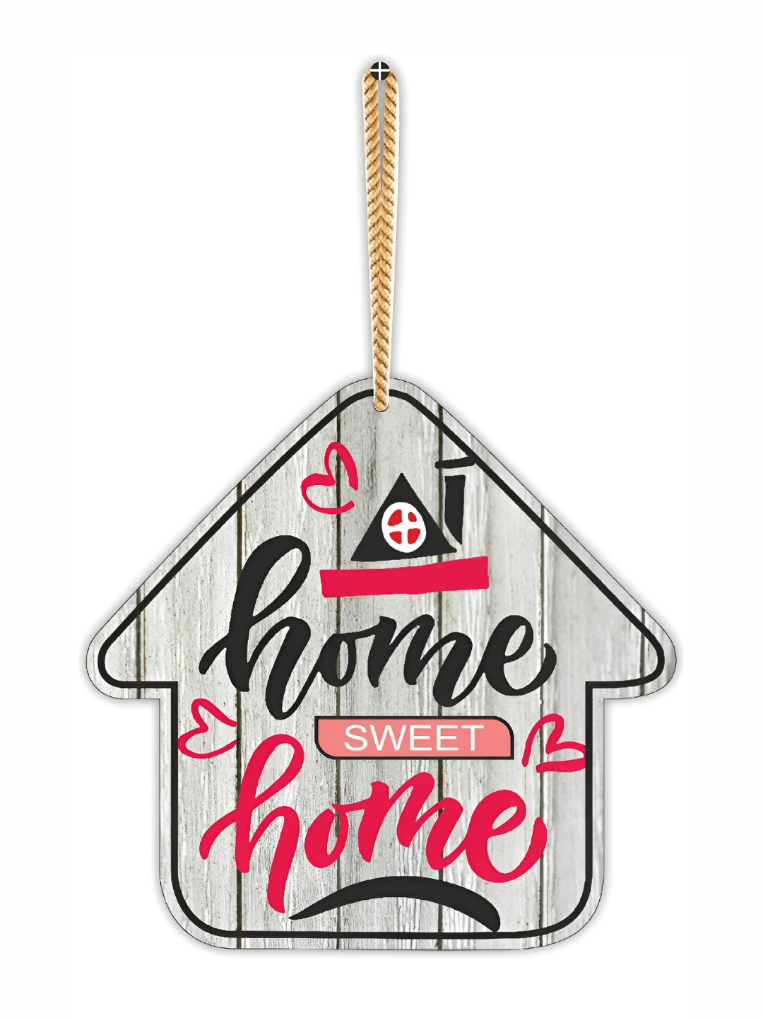 Buy CVANU Grey & Red Sweet Home Printed Wooden Hanging Wall Decor ...