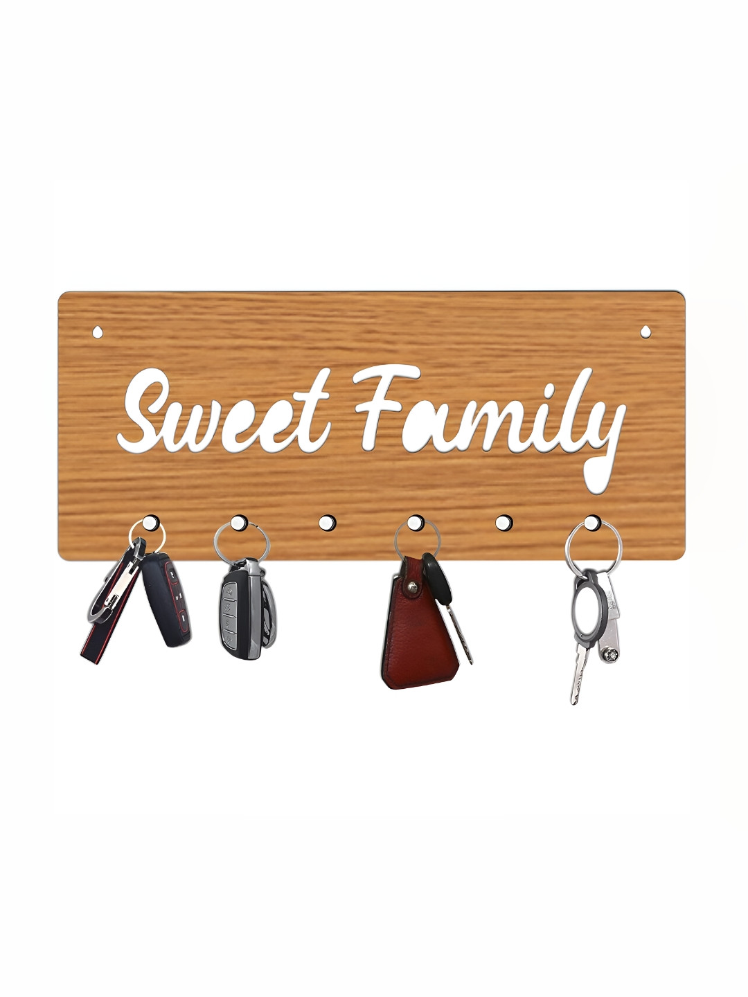 Buy CVANU Brown Sweet Family Laser Cut Wooden Key Holder With 6 Hooks ...