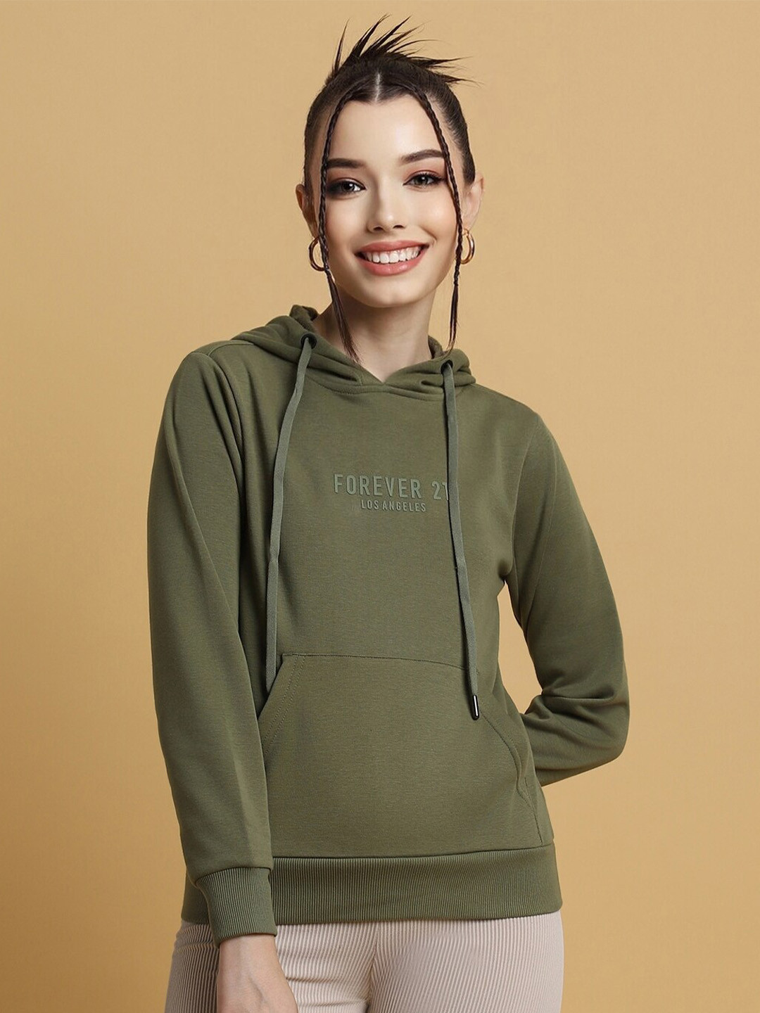 Buy FOREVER 21 Typography Printed Hooded Cotton Pullover Sweatshirt ...