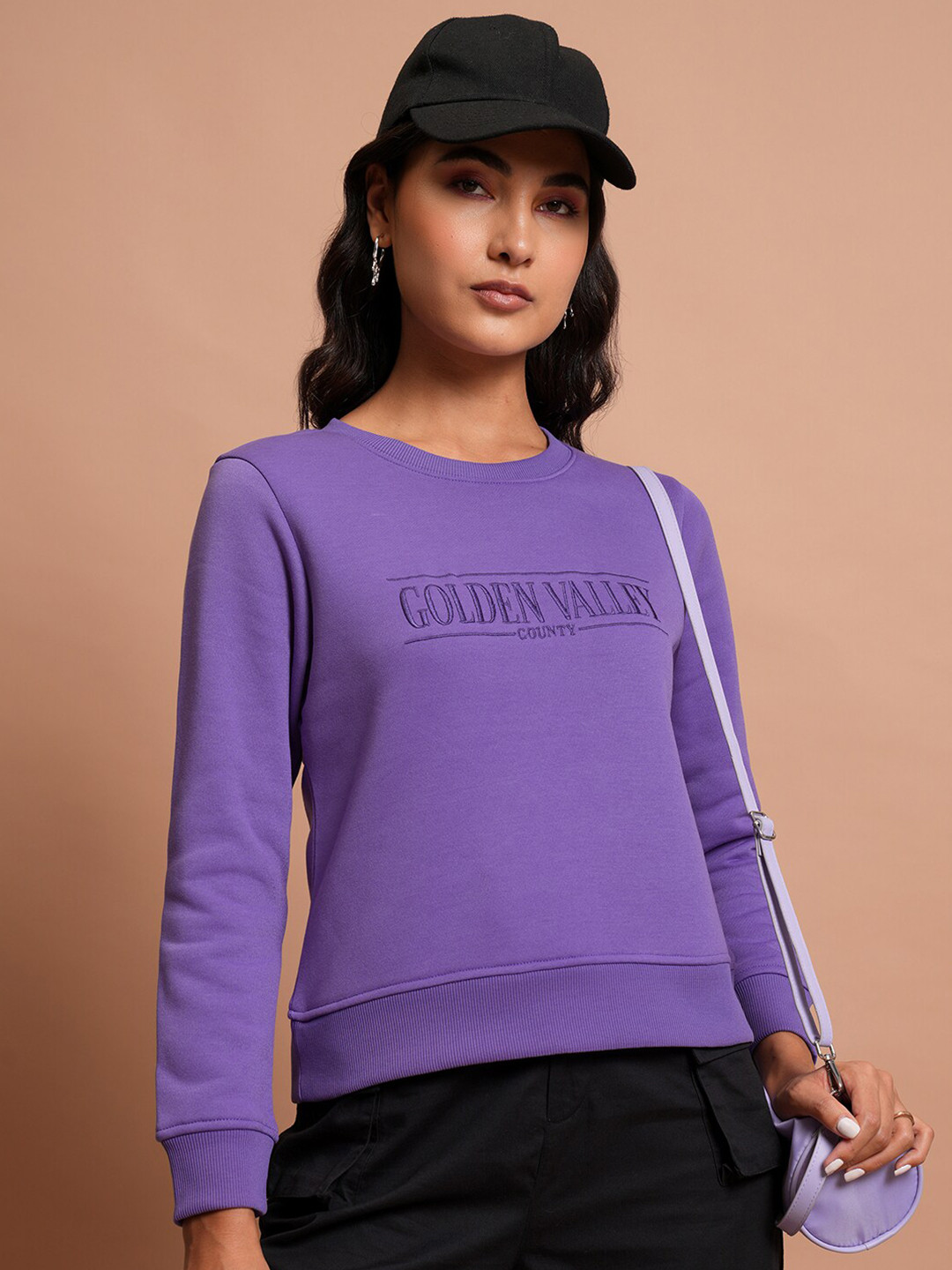 Buy Tokyo Talkies Purple Typography Embroidered Long Sleeves Pullover ...