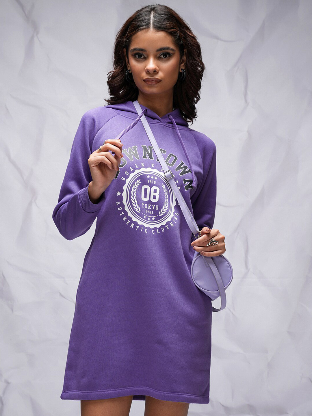 Buy Tokyo Talkies Purple Typography Printed Hooded Relaxed Fit T Shirt ...