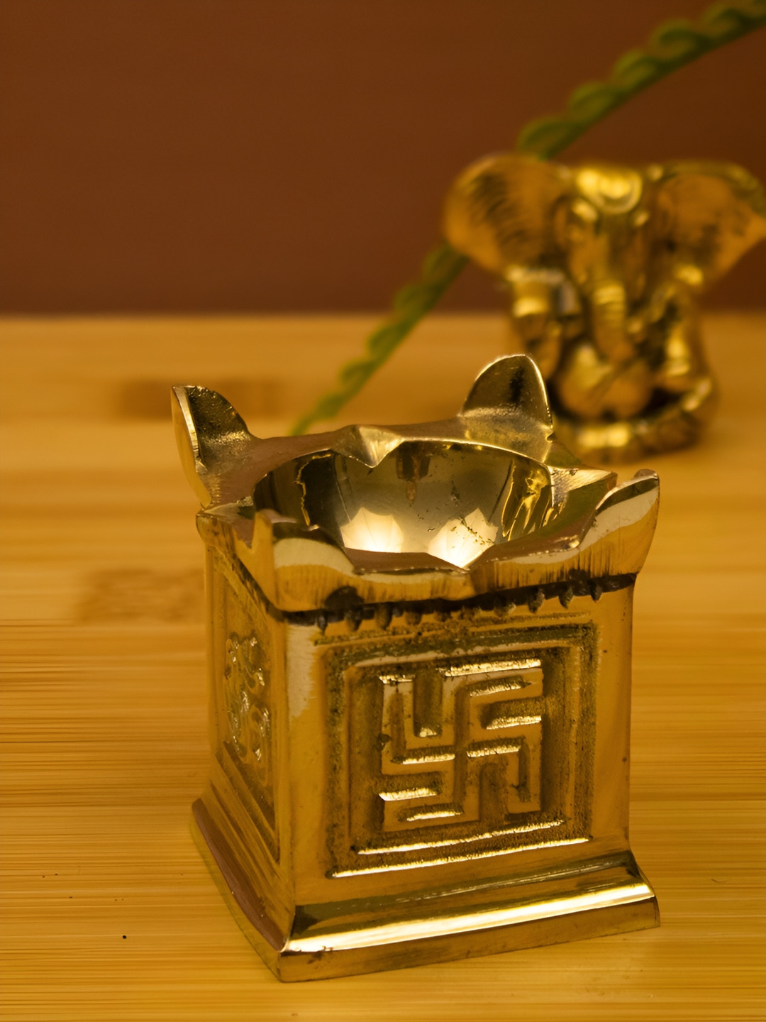 Buy Spillbox Gold Toned Brass Tulasi Deep Pooja Essential - Pooja ...