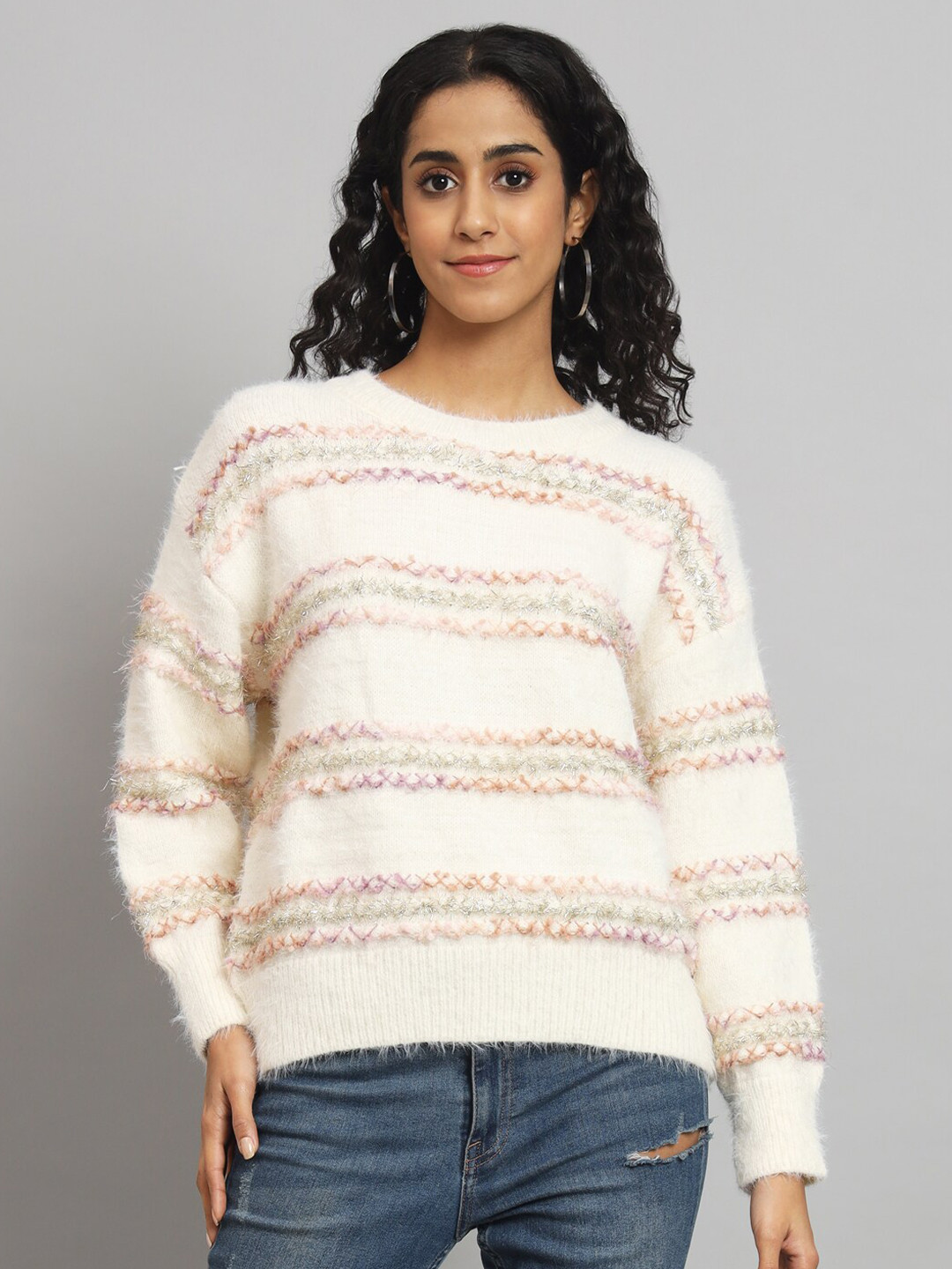 Buy BROOWL Striped Woollen Sweater - Sweaters for Women 26211686 | Myntra