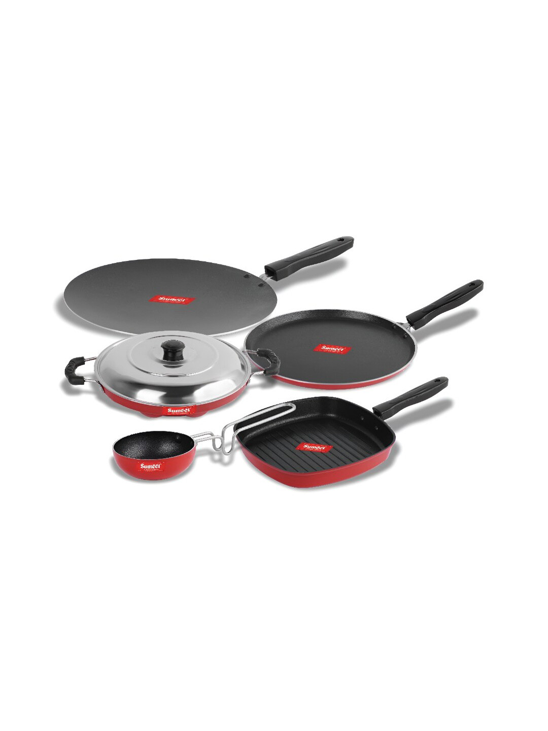 Buy Sumeet Tom Red 5 Pieces Aluminium Non Stick Cookware Set - Cookware ...