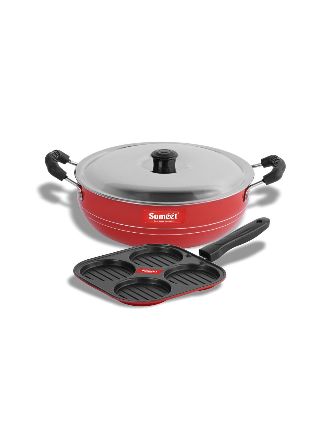 Buy Sumeet Reddo Red & Black 2 Pieces Aluminium Non Stick Cookware Set ...