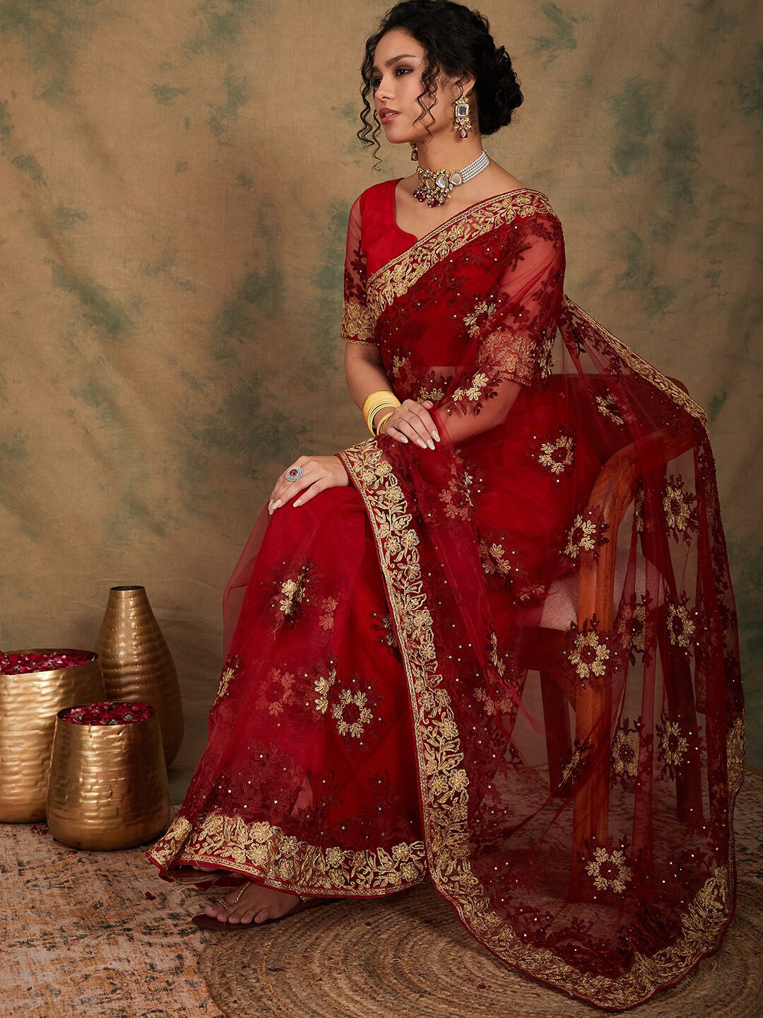 Buy Sangria Floral Embroidered Net Sarees - Sarees for Women 26217976 ...