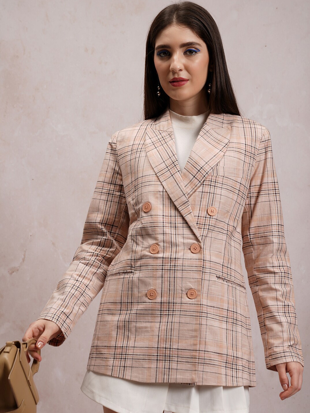 Buy Chic By Tokyo Talkies Checked Notched Lapel Longline Double