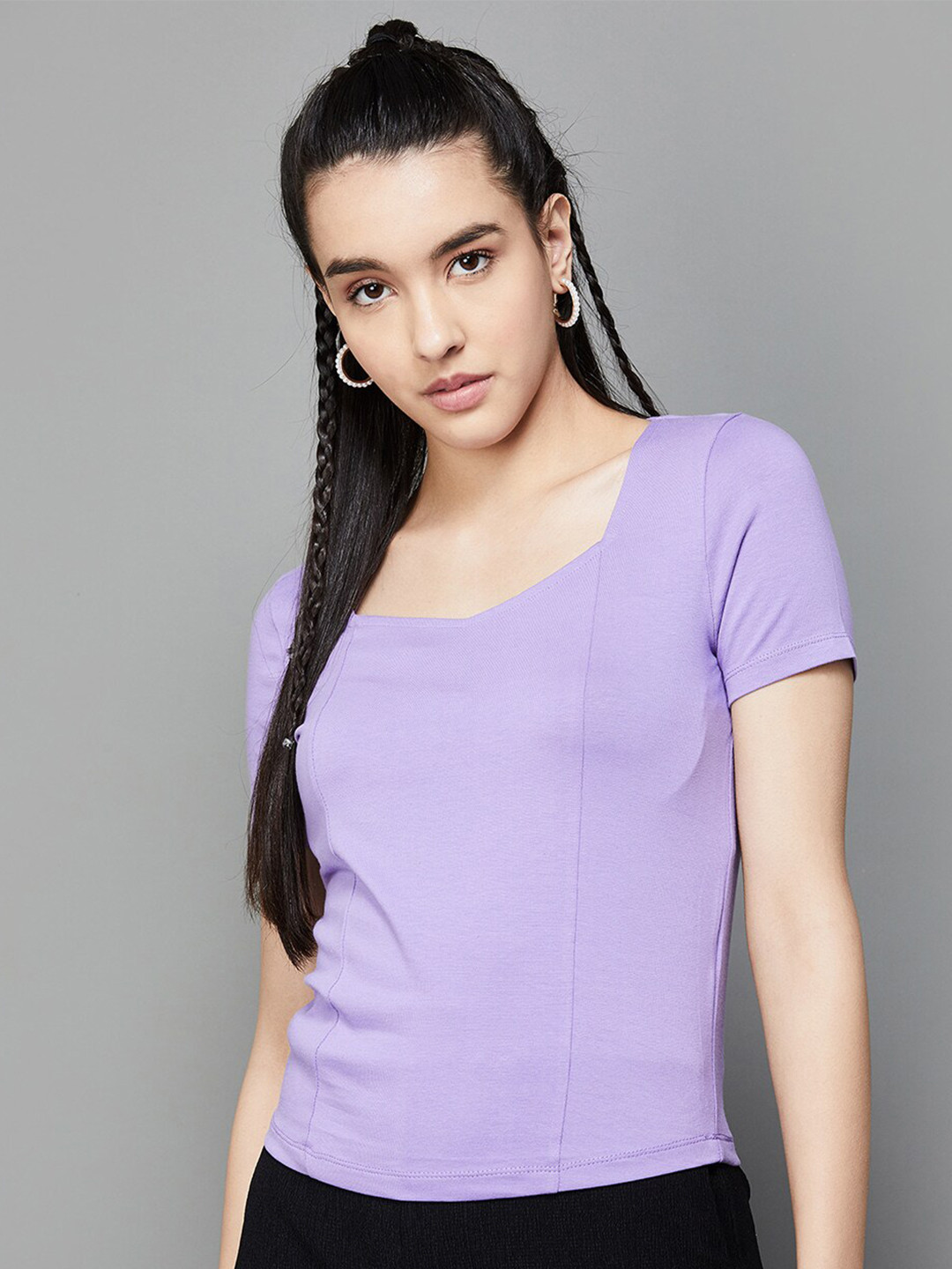 Buy Ginger By Lifestyle Sweetheart Neck Cotton Regular Top - Tops for ...