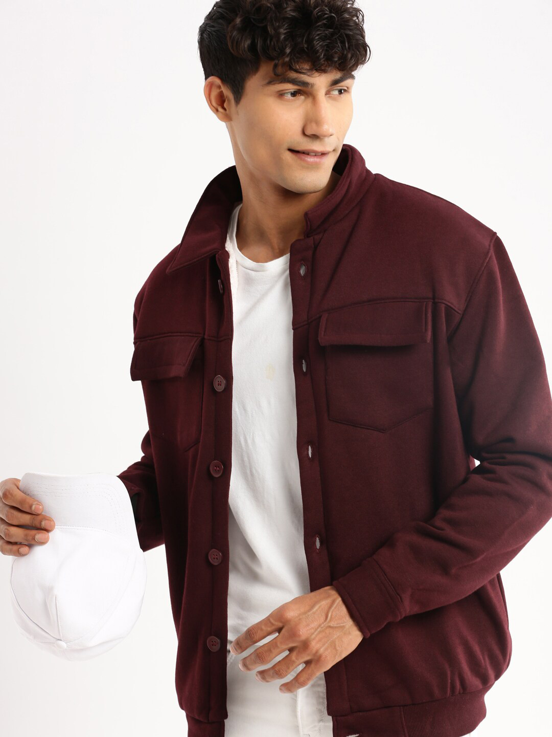 Buy SHOWOFF Slim Fit Spread Collar Cotton Shacket - Shackets for Men ...