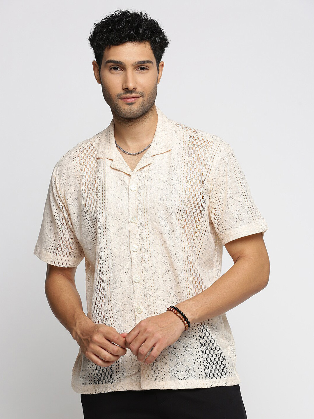 Buy SHOWOFF Comfort Floral Self Design Sheer Cotton Casual Shirt ...