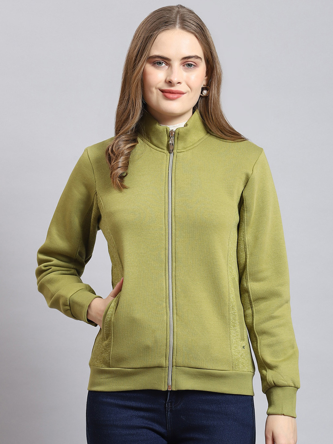Buy Monte Carlo Long Sleeves Mock Collar Front Open Sweatshirt ...