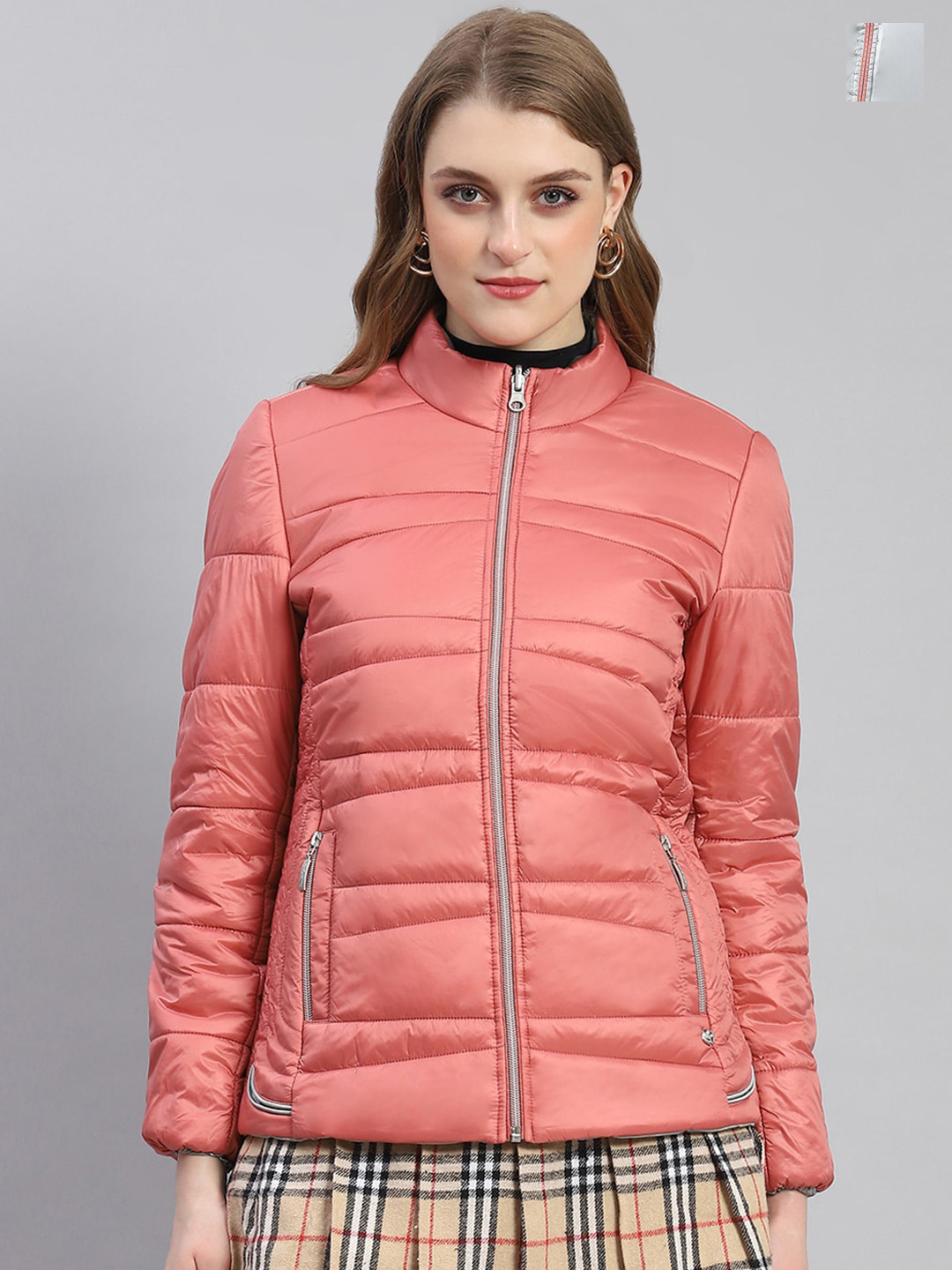 Buy Monte Carlo Mock Collar Long Sleeves Reversible Puffer Jacket ...