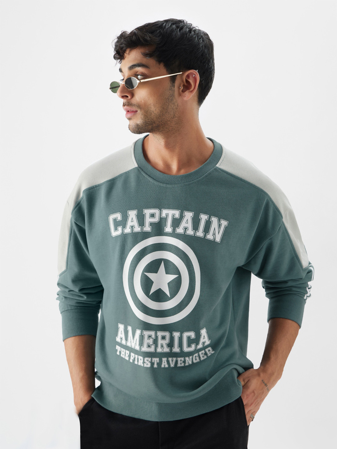 Buy The Souled Store Men Captain America Printed Oversized Pullover ...