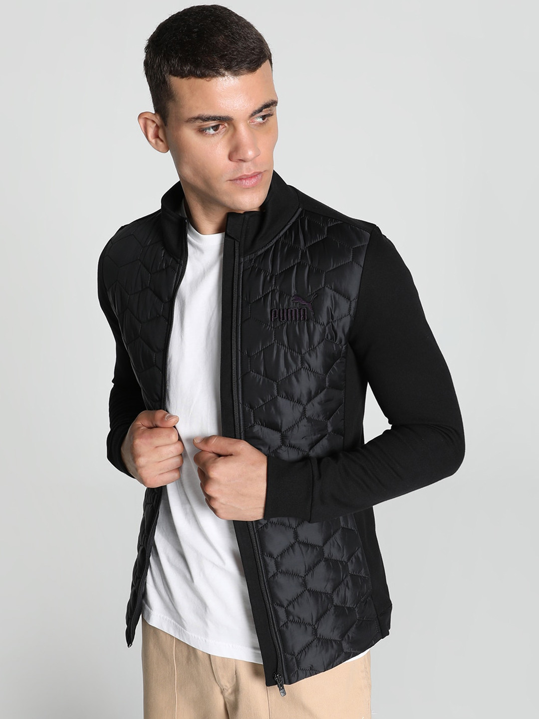 Buy Puma Slim Fit Embossed Stand Collar Padded Jacket - Jackets for Men ...