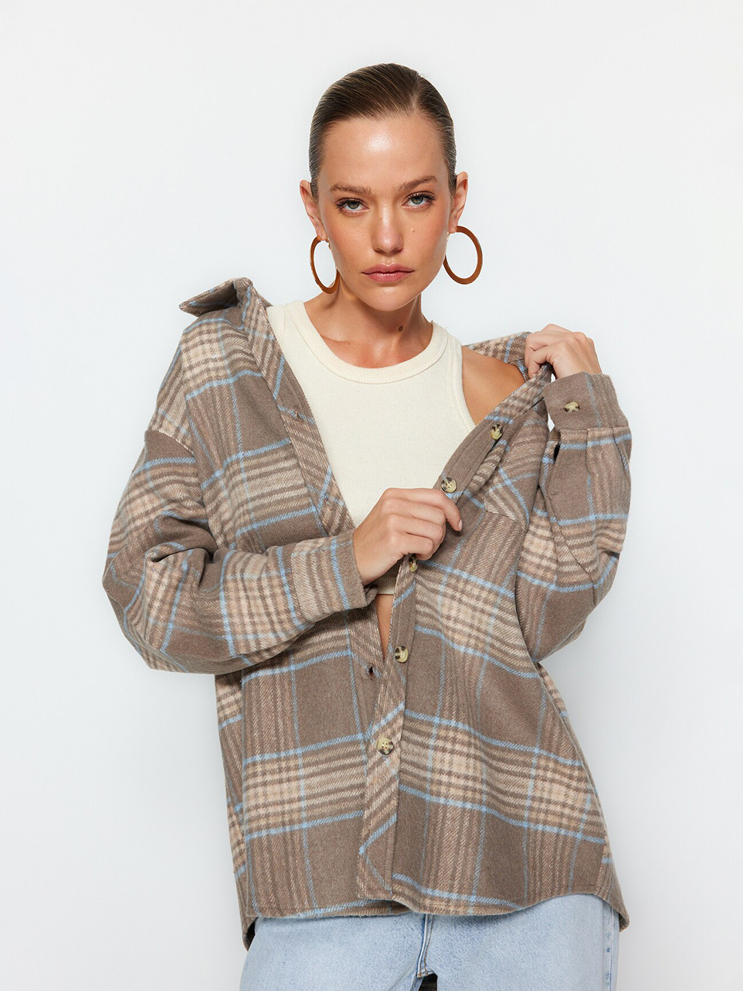 Buy Trendyol Tartan Checked Shackets - Shirts for Women 26226610 | Myntra