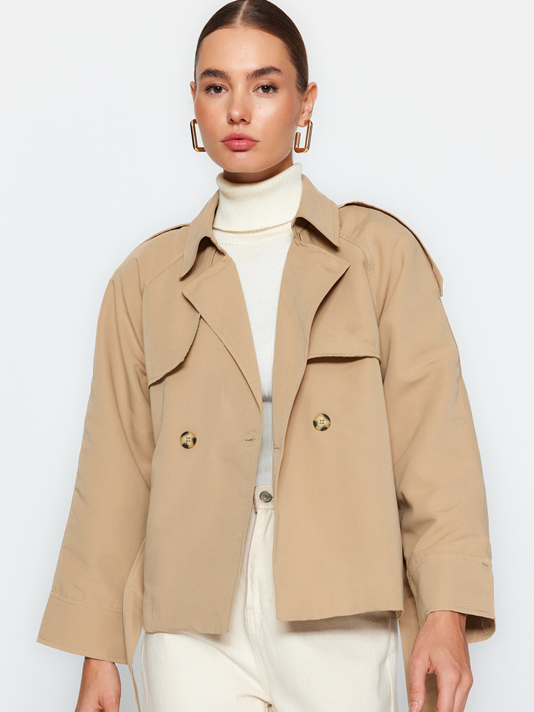 Buy Trendyol Notched Lapel Collar Double Breasted Overcoat - Coats for ...