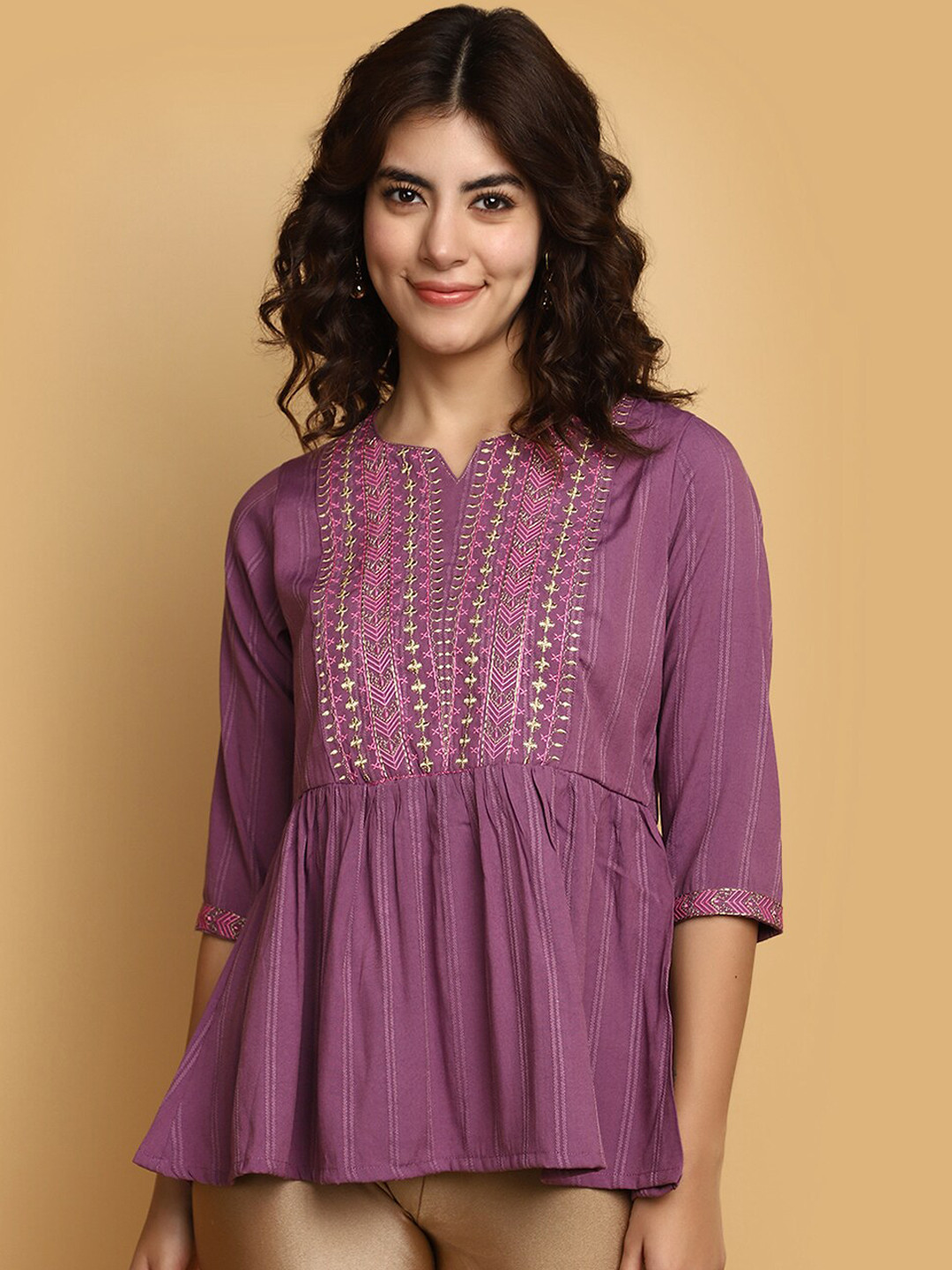 Buy V Mart Ethnic Motifs Embroidered Pleated A Line Kurti - Kurtis for ...