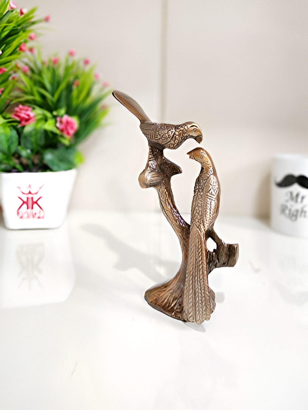 Buy Kridaykraft Copper Toned Metal Love Birds Couple Kissing On Tree ...