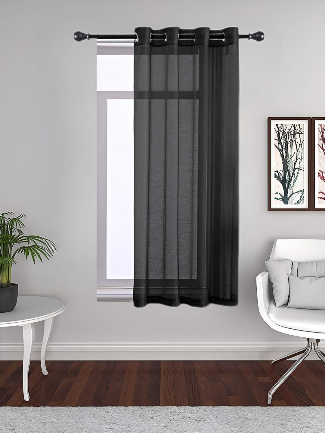Buy THE CONVERSION Black Linen With Slub Textured Sheer Window Curtain ...
