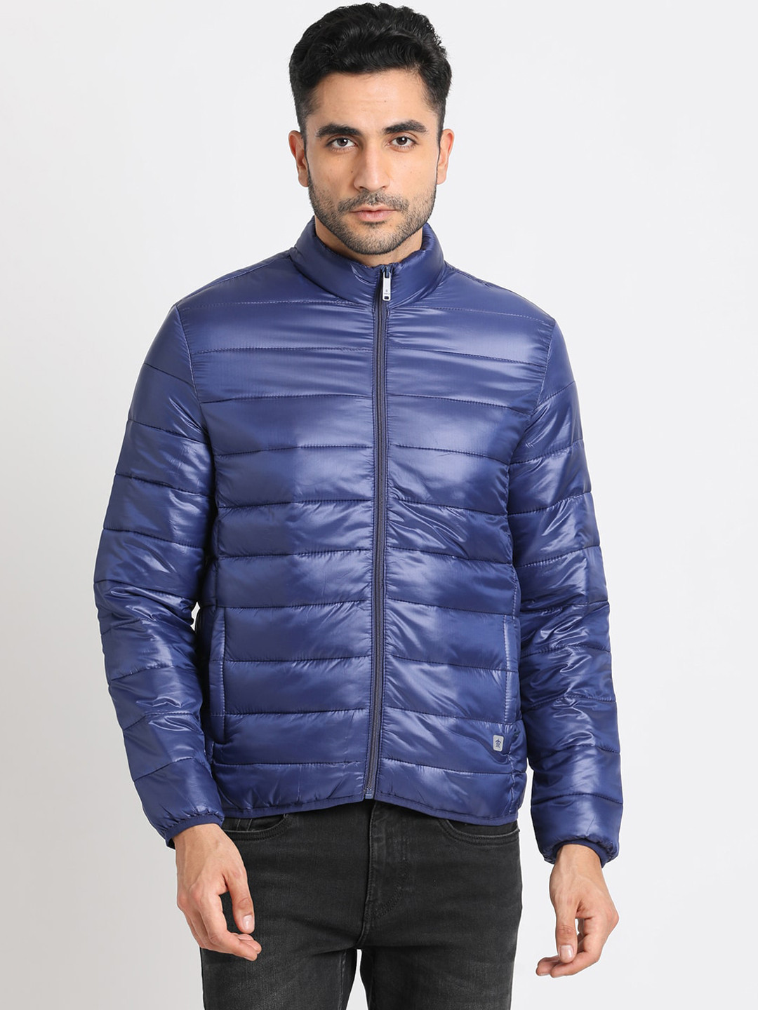 Buy Turtle Mock Collar Long Sleeves Windcheater Nylon Puffer Jacket ...