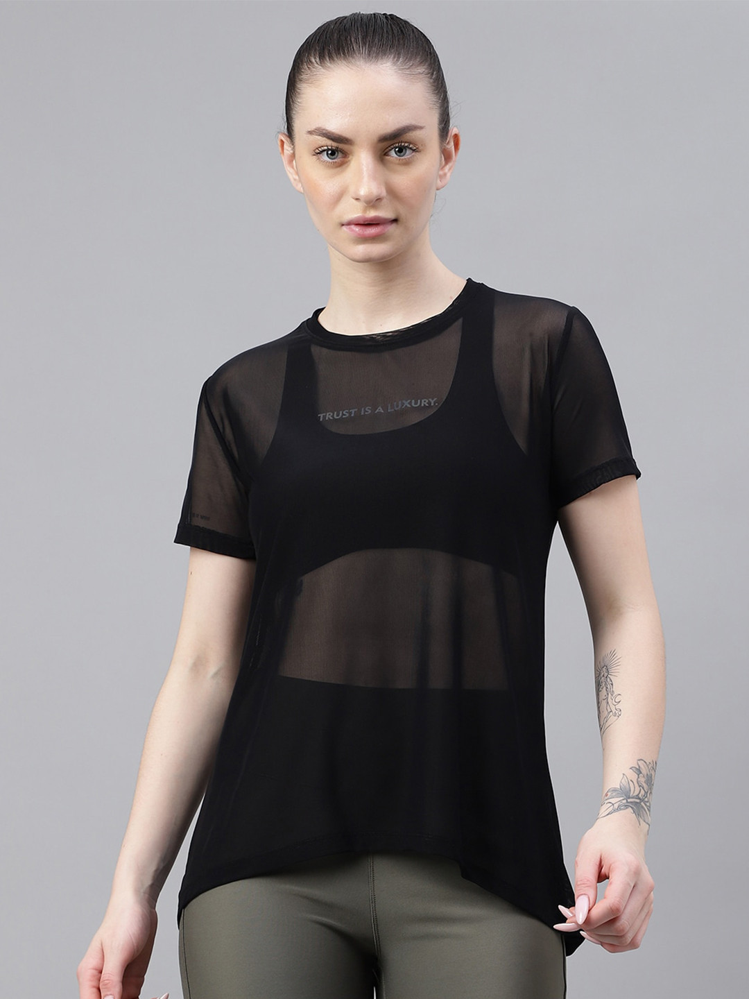 Buy MKH Relaxed Fit Typography Printed Dri FIT Sheer Training T Shirt - Tshirts for Women ...