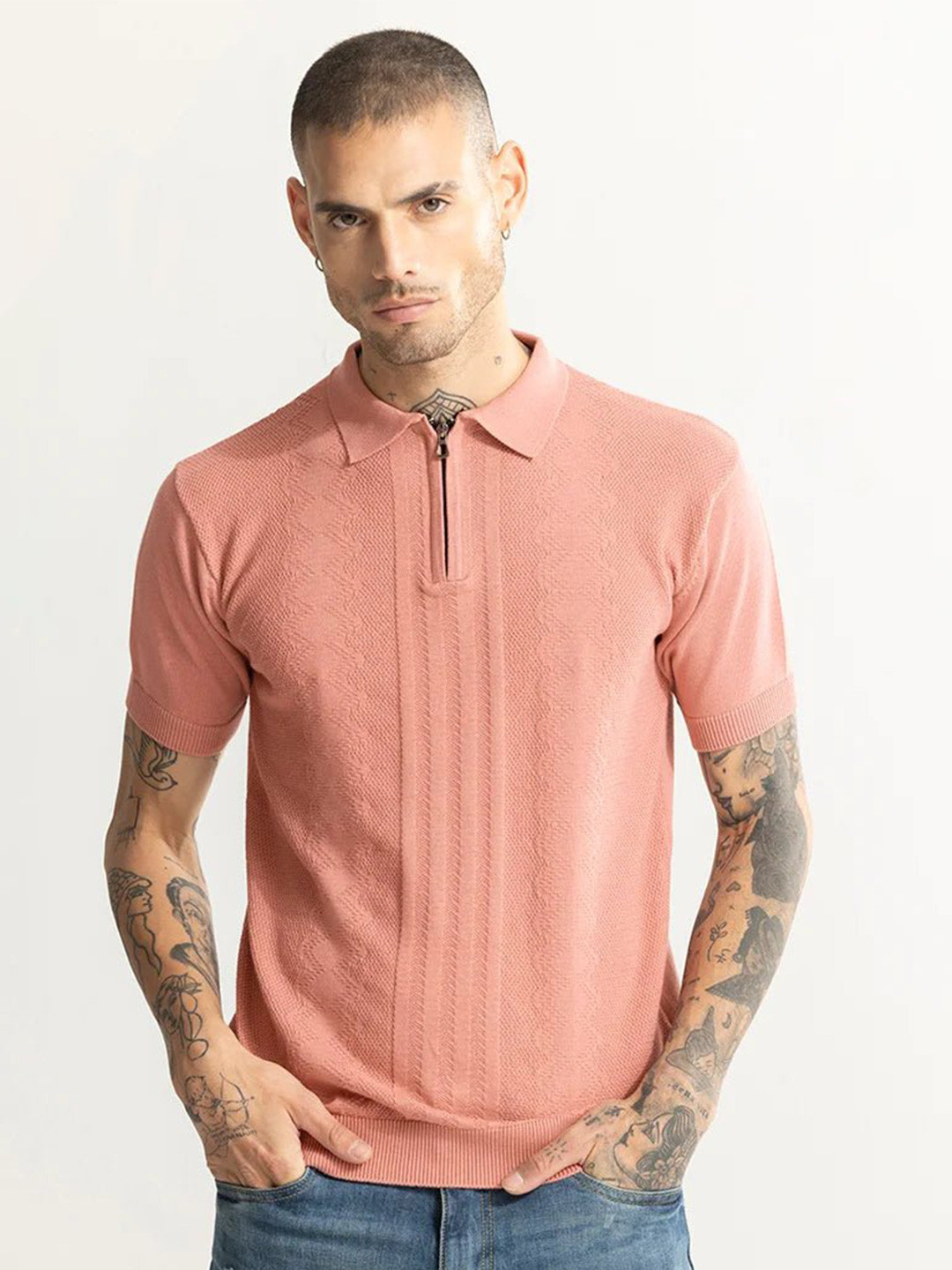 Buy Snitch Pink Polo Collar Slim Fit Cotton T Shirt - Tshirts for Men ...