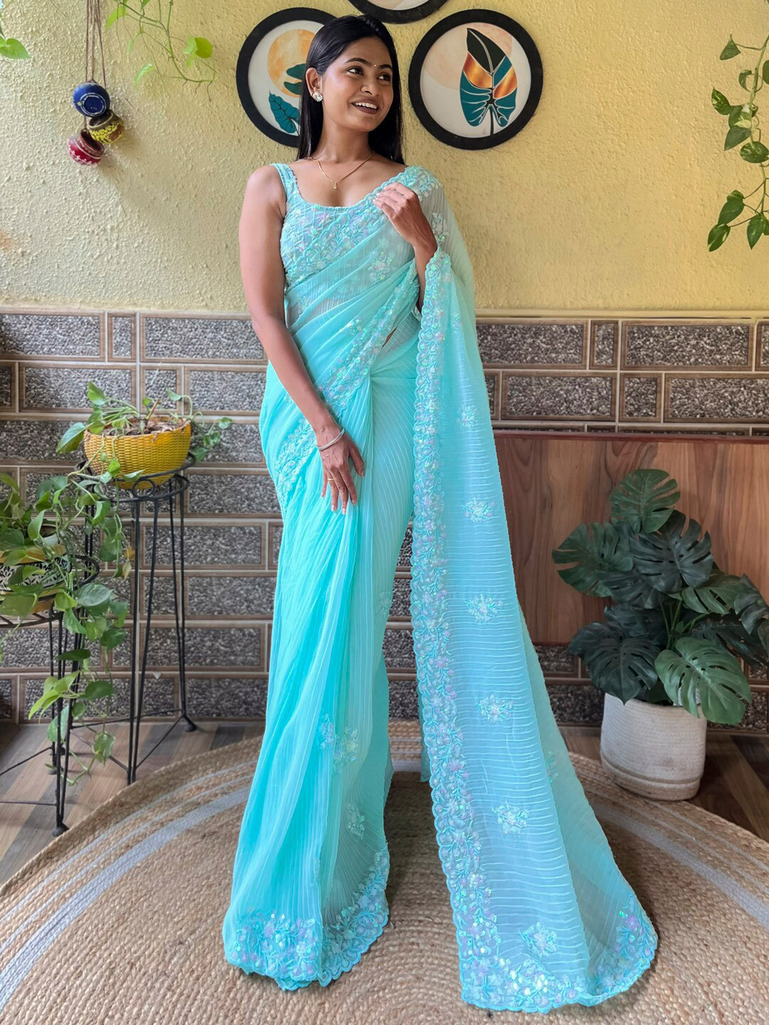 Buy Mitera Embellished Sequinned Poly Georgette Saree - Sarees for ...