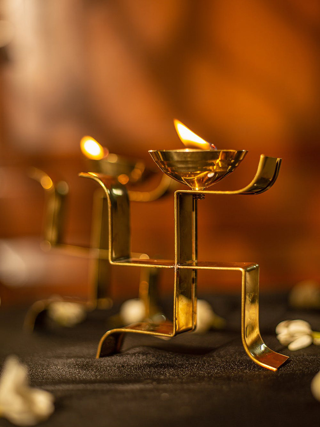 Buy PujaNPujari Gold Tone Brass Swastik Oil Diya Deepak - Pooja ...