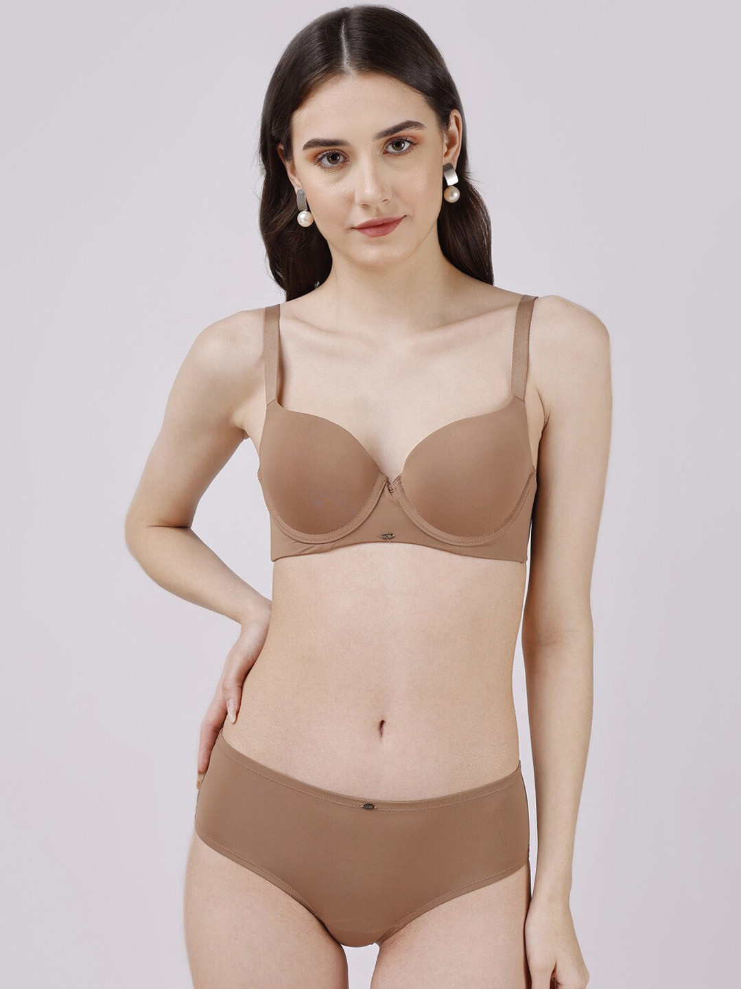 Buy SOIE Medium Coverage Padded Wired T Shirt Bra With High Rise Brief Lingerie Set - Lingerie ...