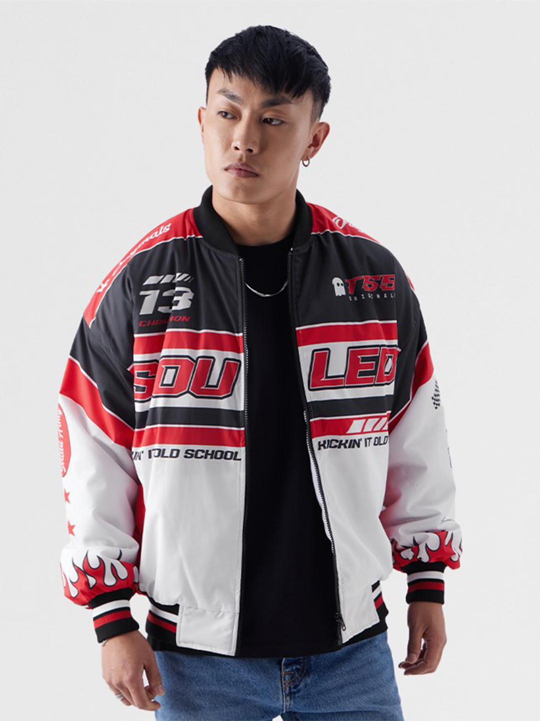 Buy The Souled Store Typography Printed Lightweight Varsity Jacket ...