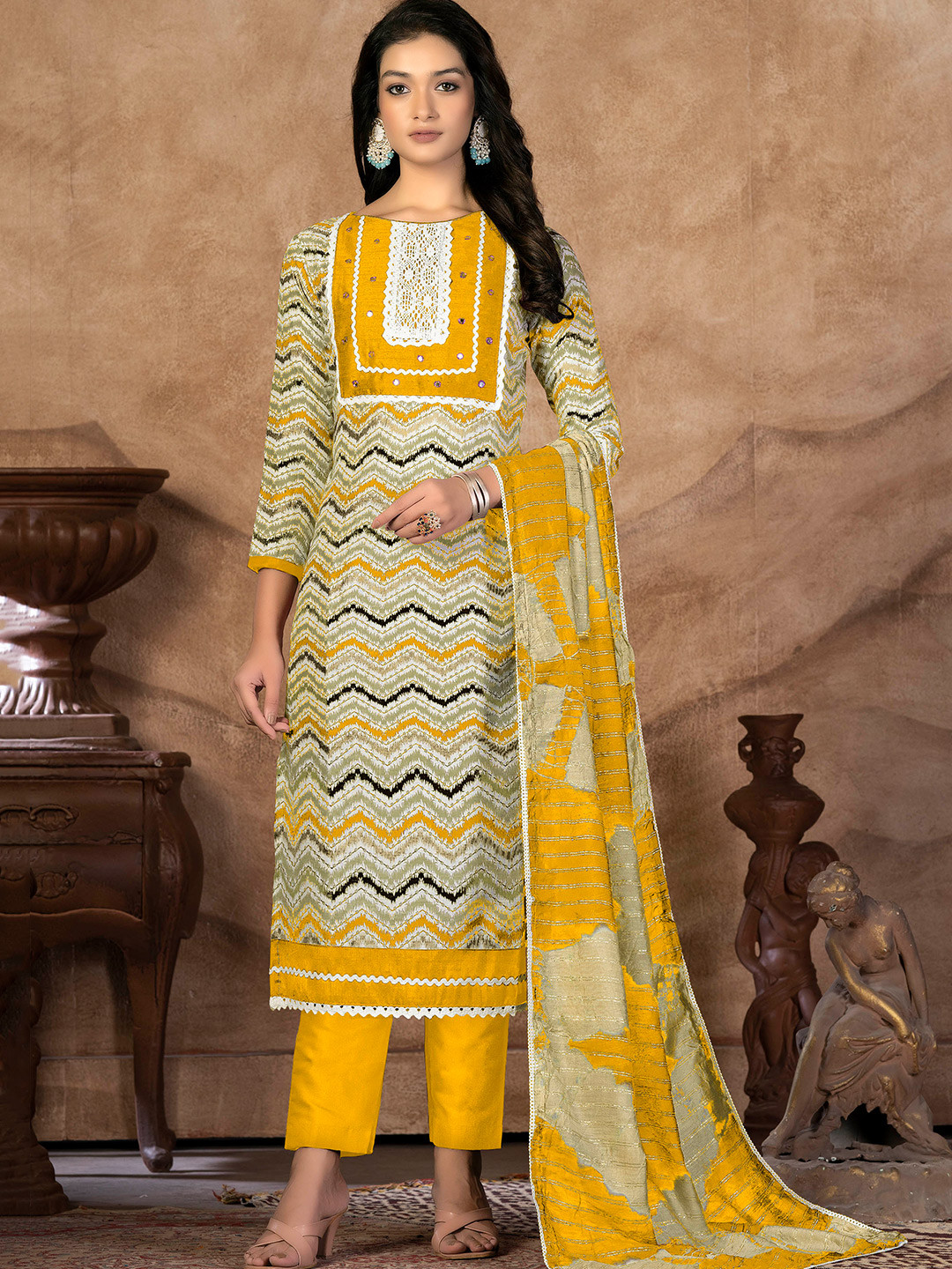 Buy KALINI Geometric Printed Unstitched Dress Material - Dress Material ...