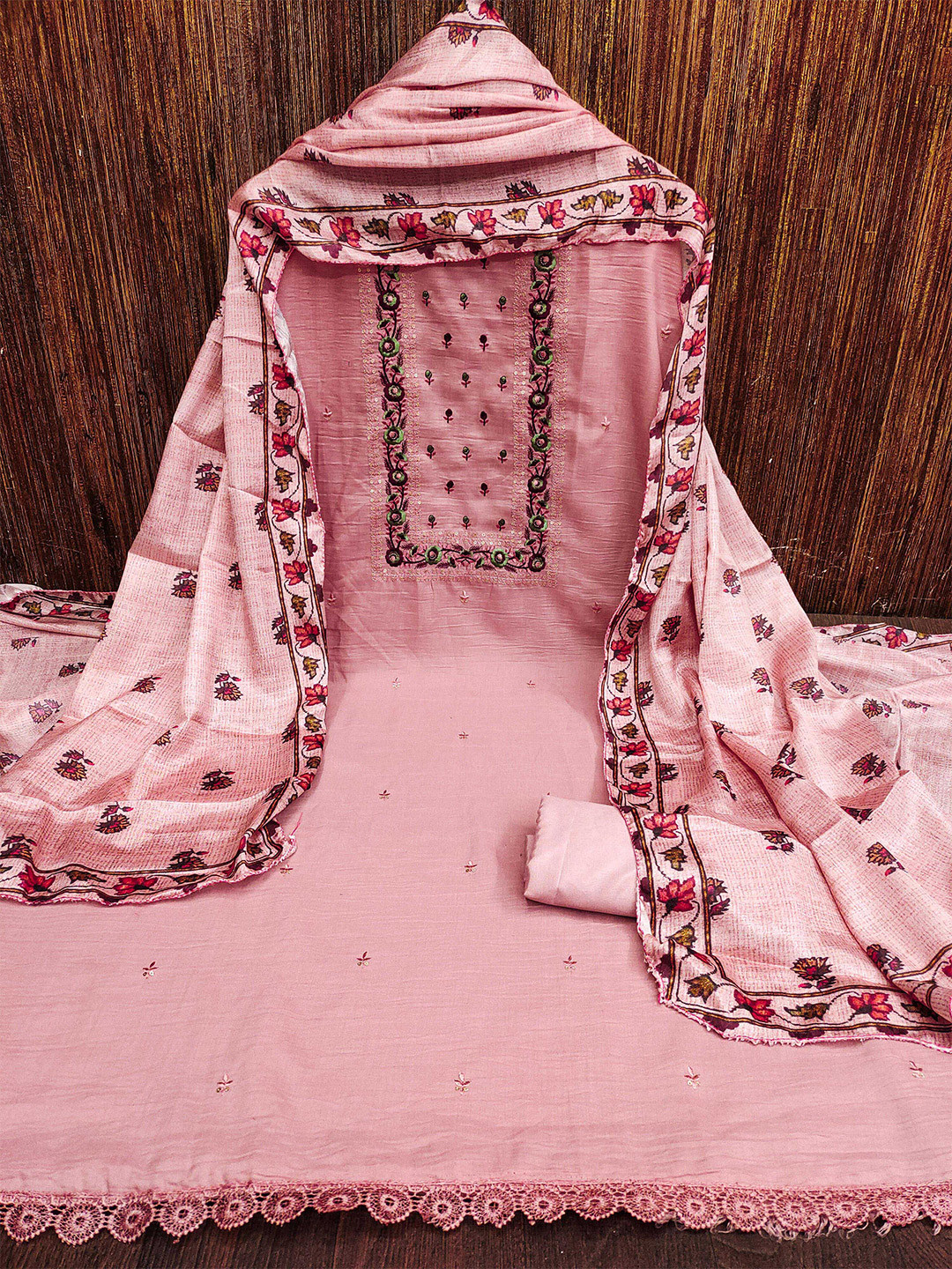 Buy KALINI Ethnic Motifs Embroidered Thread Work Detailed Unstitched ...