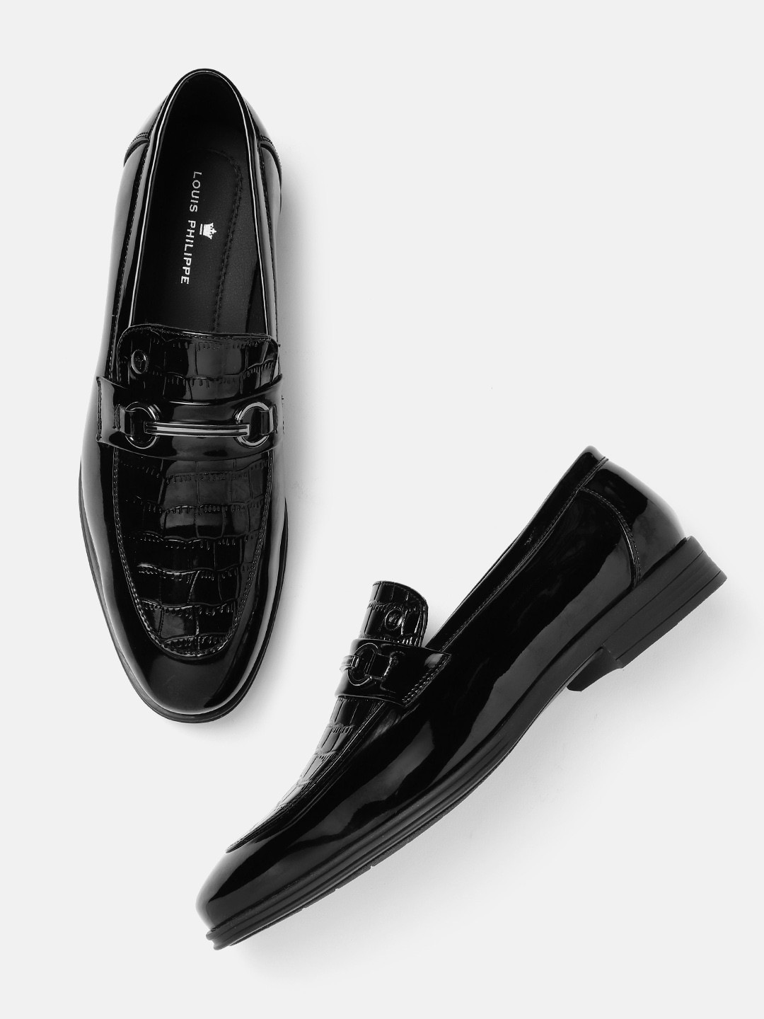 Buy Louis Philippe Men Formal Croc Textured Leather Horsebit Loafers ...