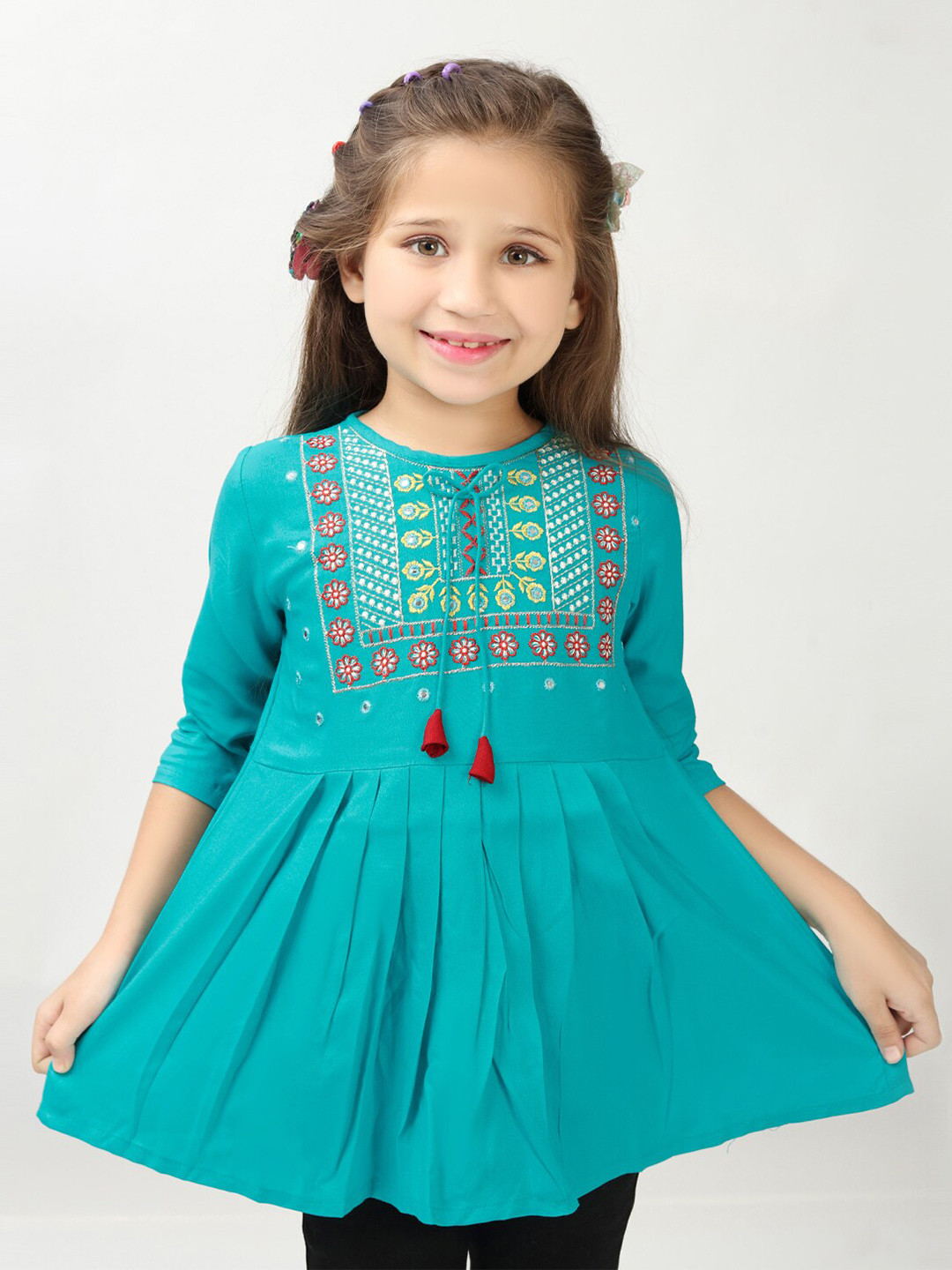 Buy BAESD Girls Ethnic Motifs Embroidered Pleated Anarkali Kurti ...