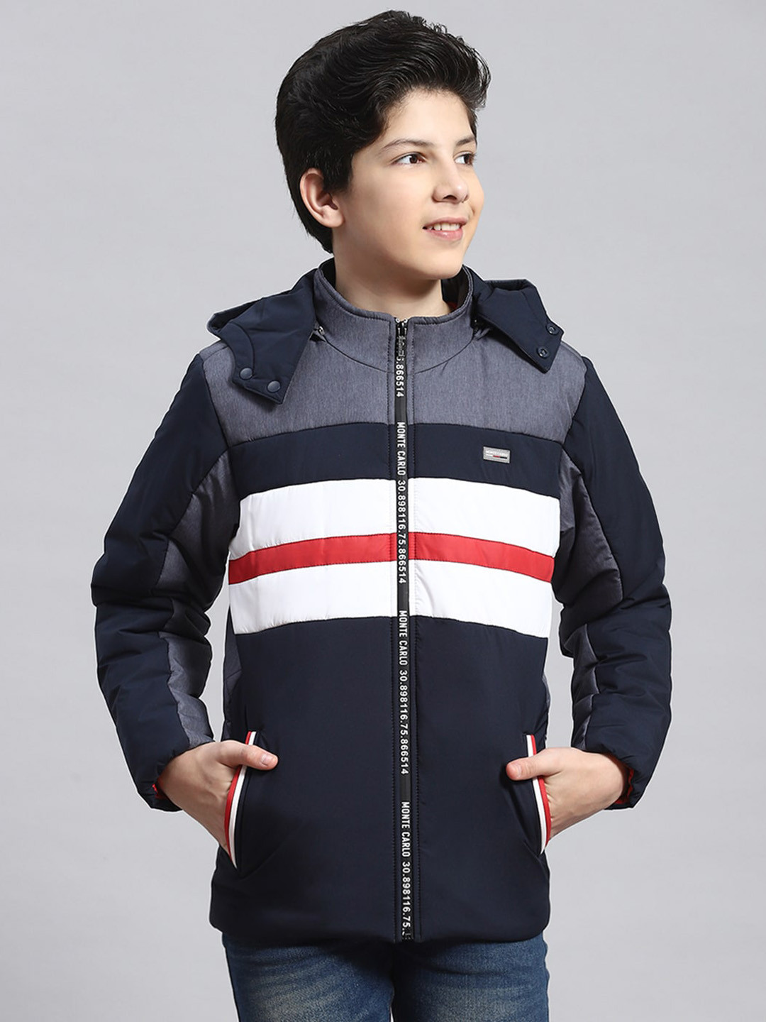Buy Monte Carlo Boys Colourblocked Hooded Lightweight Padded Jacket ...