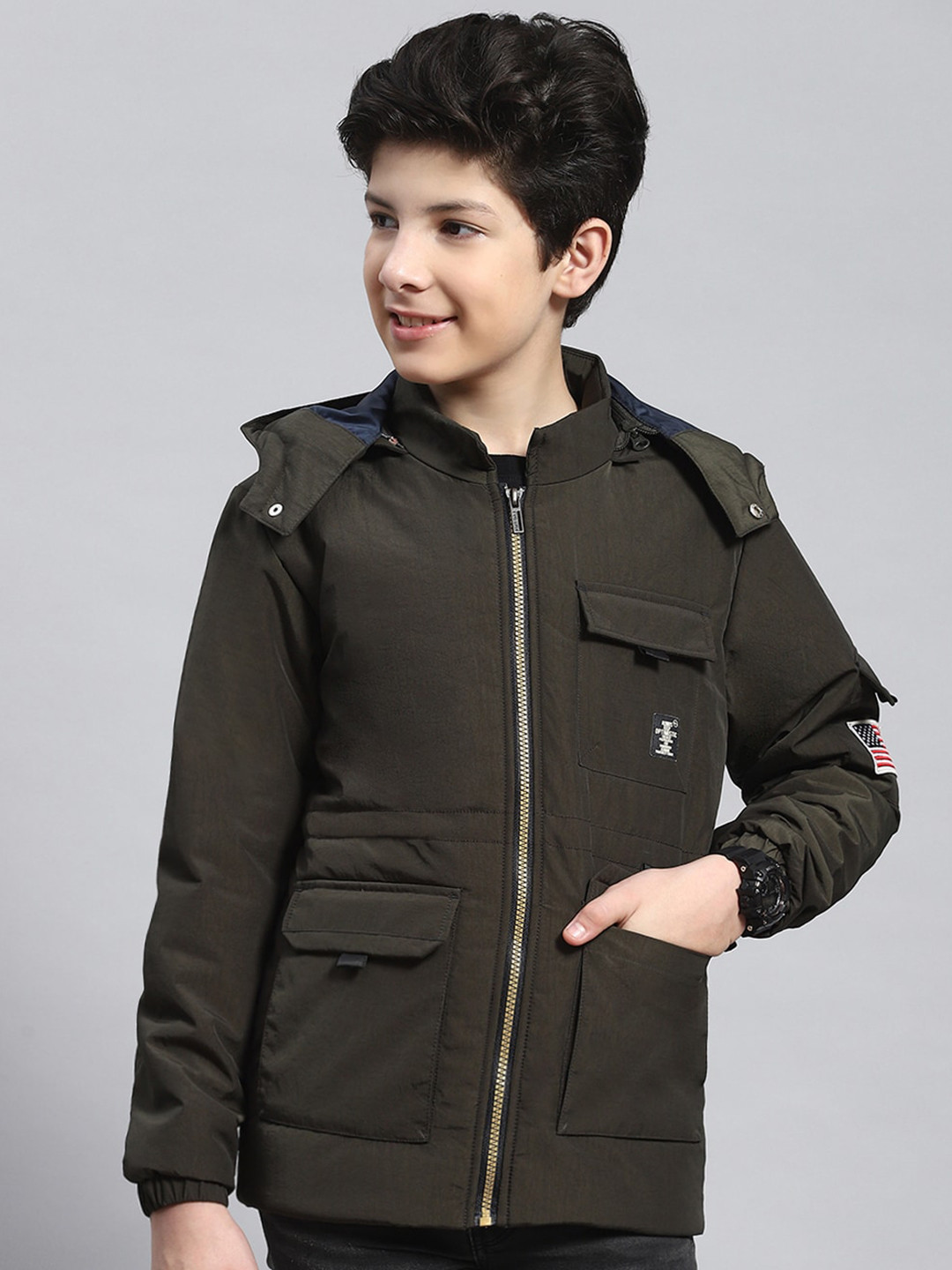 Buy Monte Carlo Boys Detachable Hooded Neck Long Sleeve Zip Detail ...