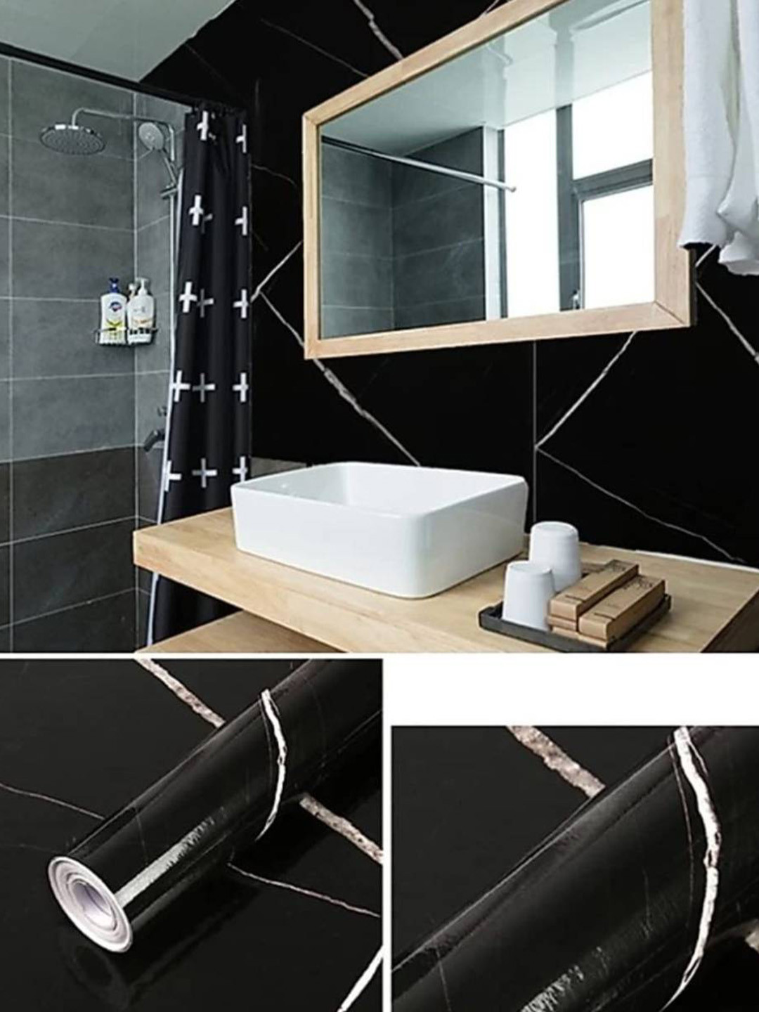 Buy Jaamso Royals Black Marble Design Self Adhesive Wallpaper - Decals ...