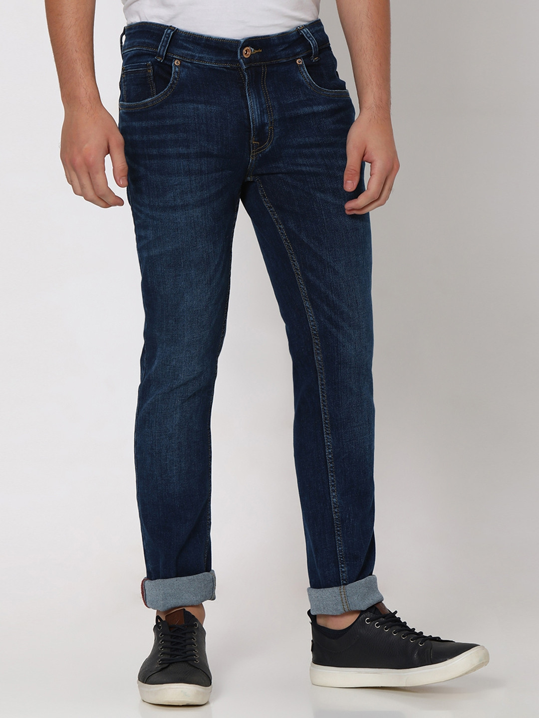 Buy Mufti Men Slim Fit Mid Rise Dark Shade Clean Look Stretchable Jeans ...
